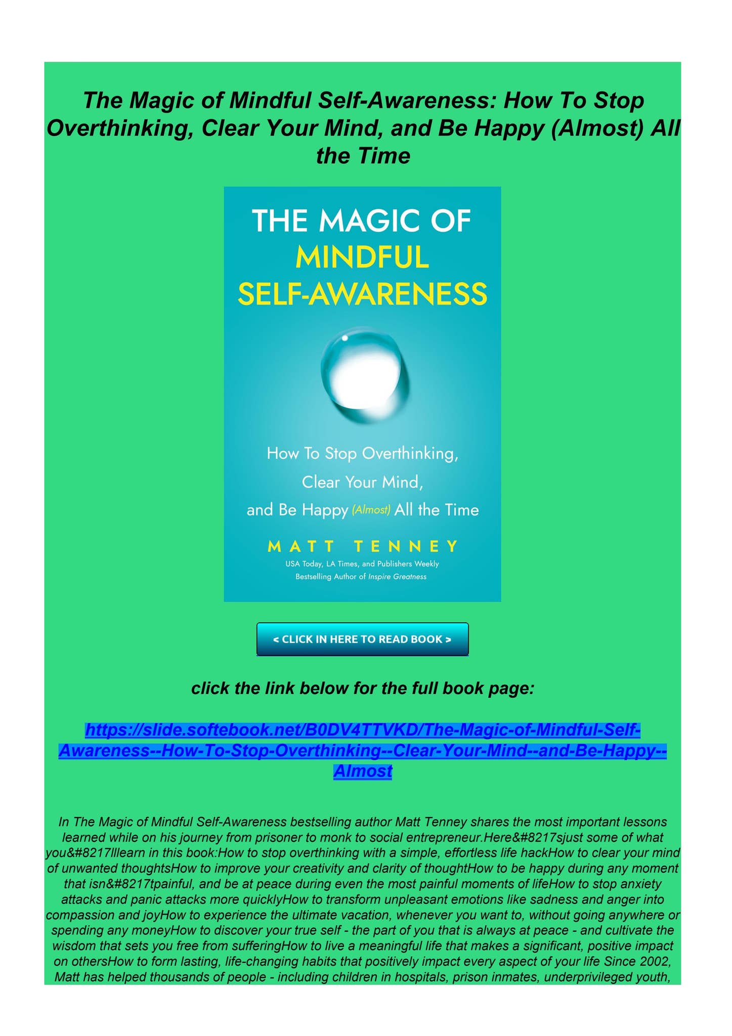 Get PDF The Magic of Mindful Self-Awareness: How To Stop Overthinking ...