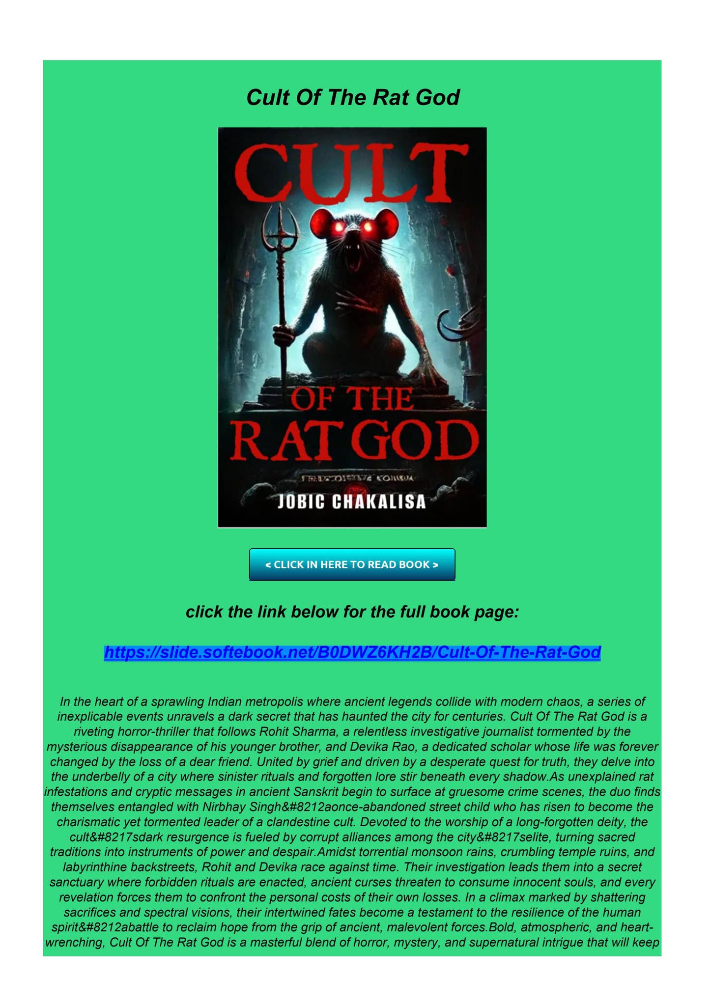 Get PDF Cult Of The Rat God by sararidewarner - Issuu
