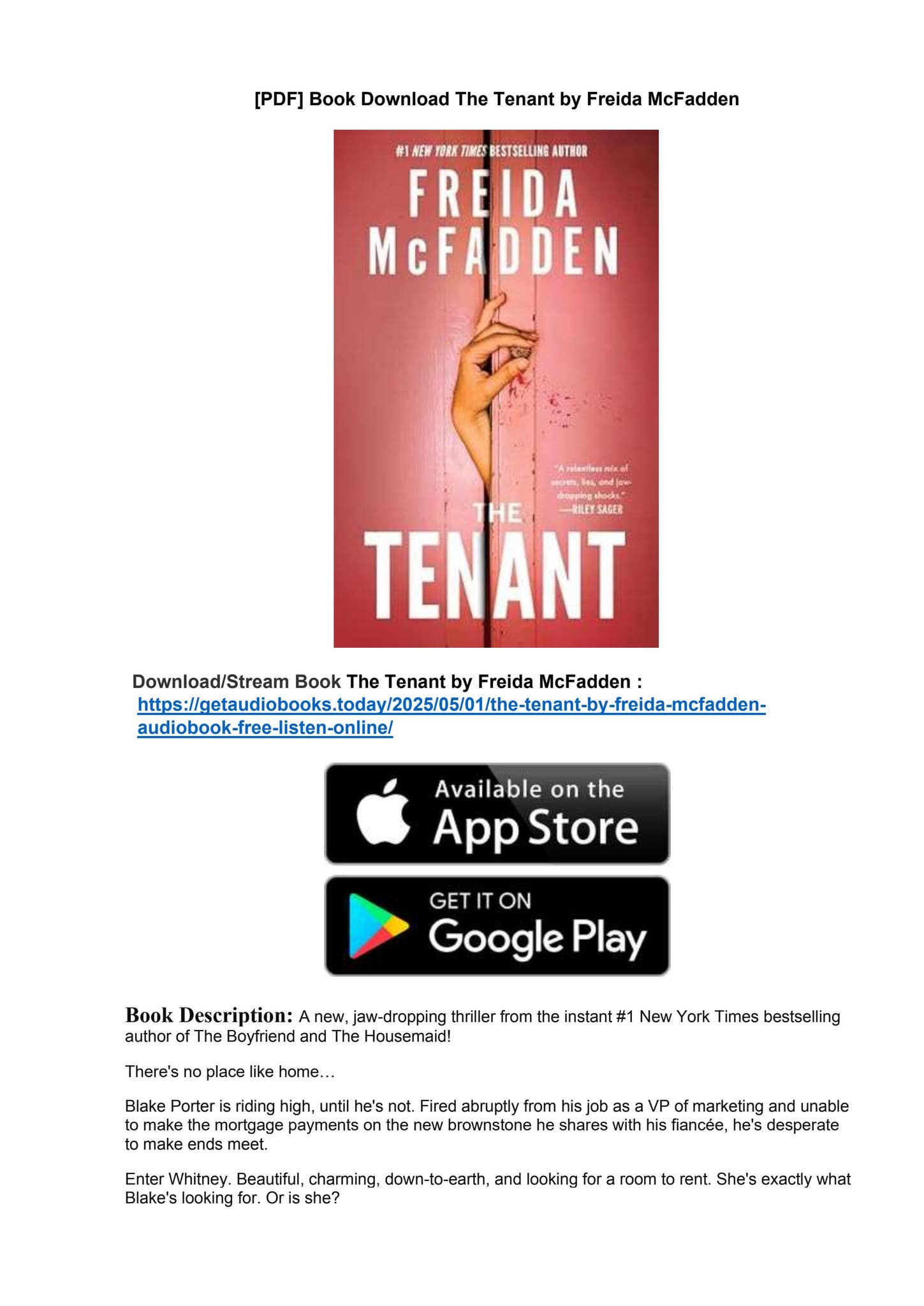 (PDF) Book Download The Tenant by Freida McFadden by Ramona Smith - Issuu