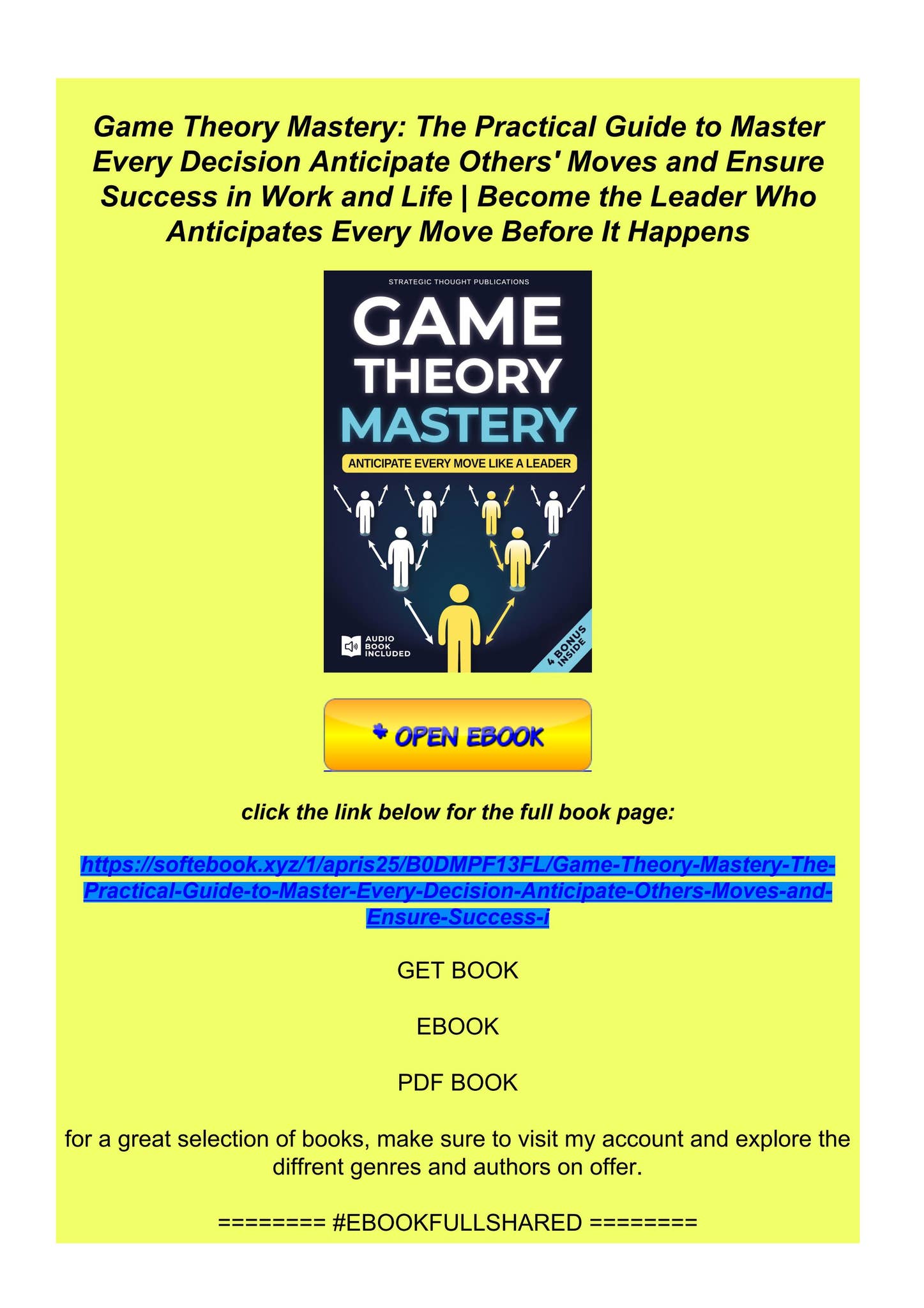 PDF KINDLE Game Theory Mastery: The Practical Guide to Master Every De ...