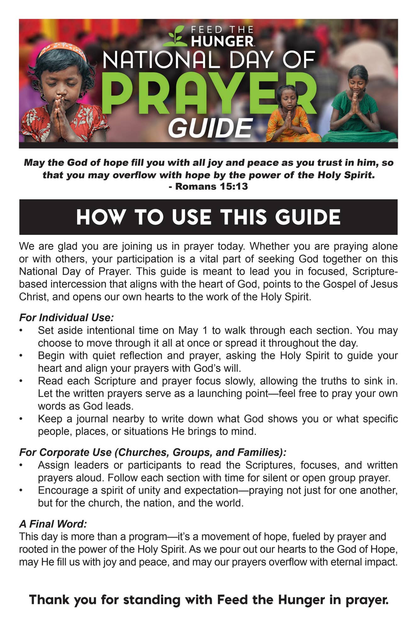 Feed the Hunger National Day of Prayer Guide by Feed the Hunger - Issuu