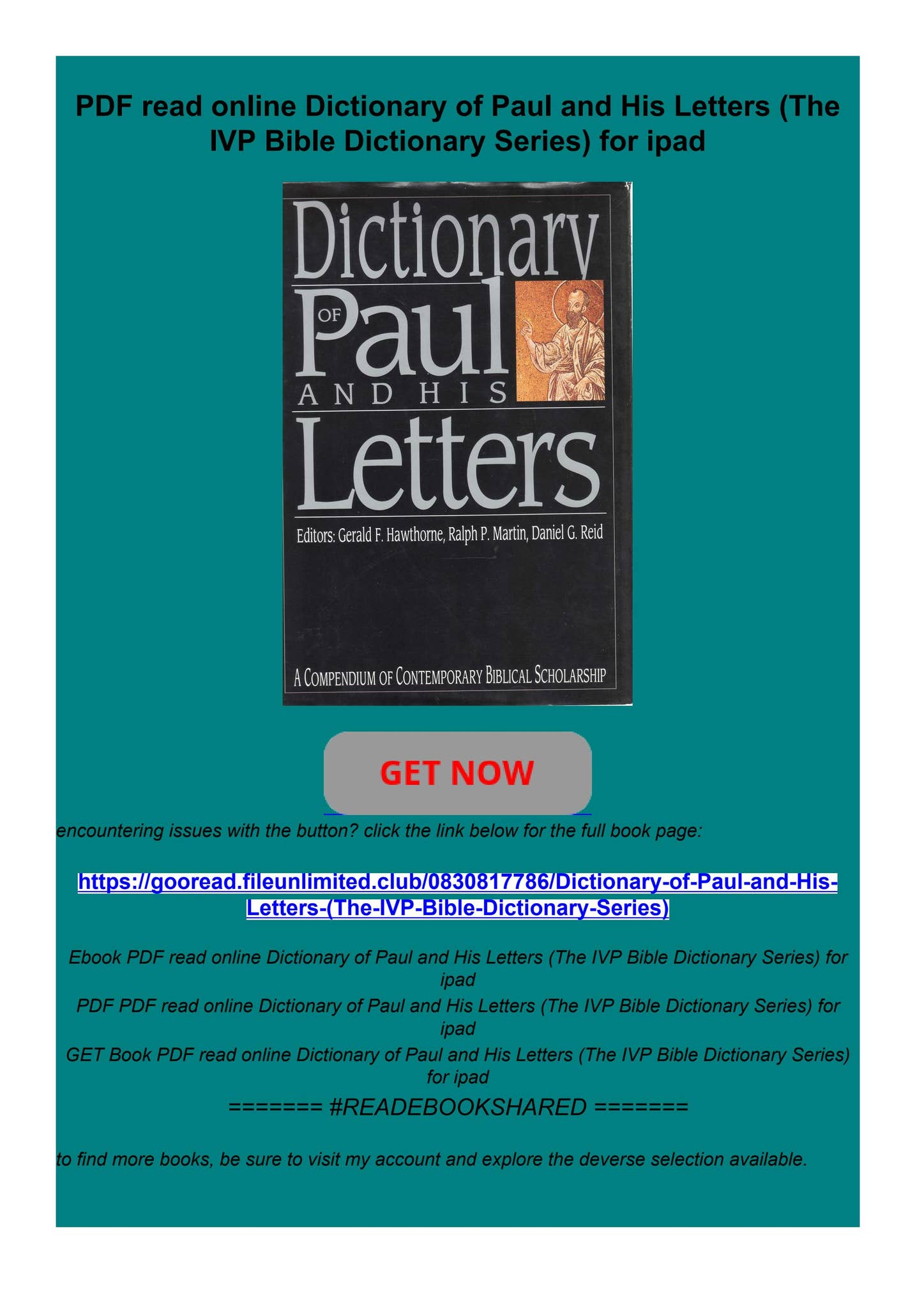 PDF read online Dictionary of Paul and His Letters (The IVP Bible Dictionary Series) for ipad by ...