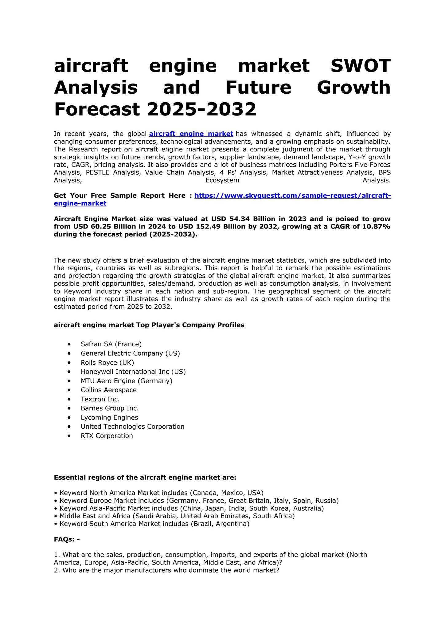 aircraft engine market SWOT Analysis and Future Growth Forecast 2025 ...