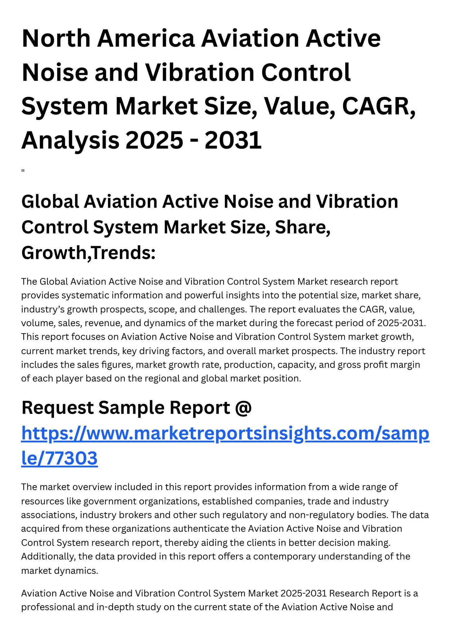 North America Aviation Active Noise and Vibration Control System Market ...
