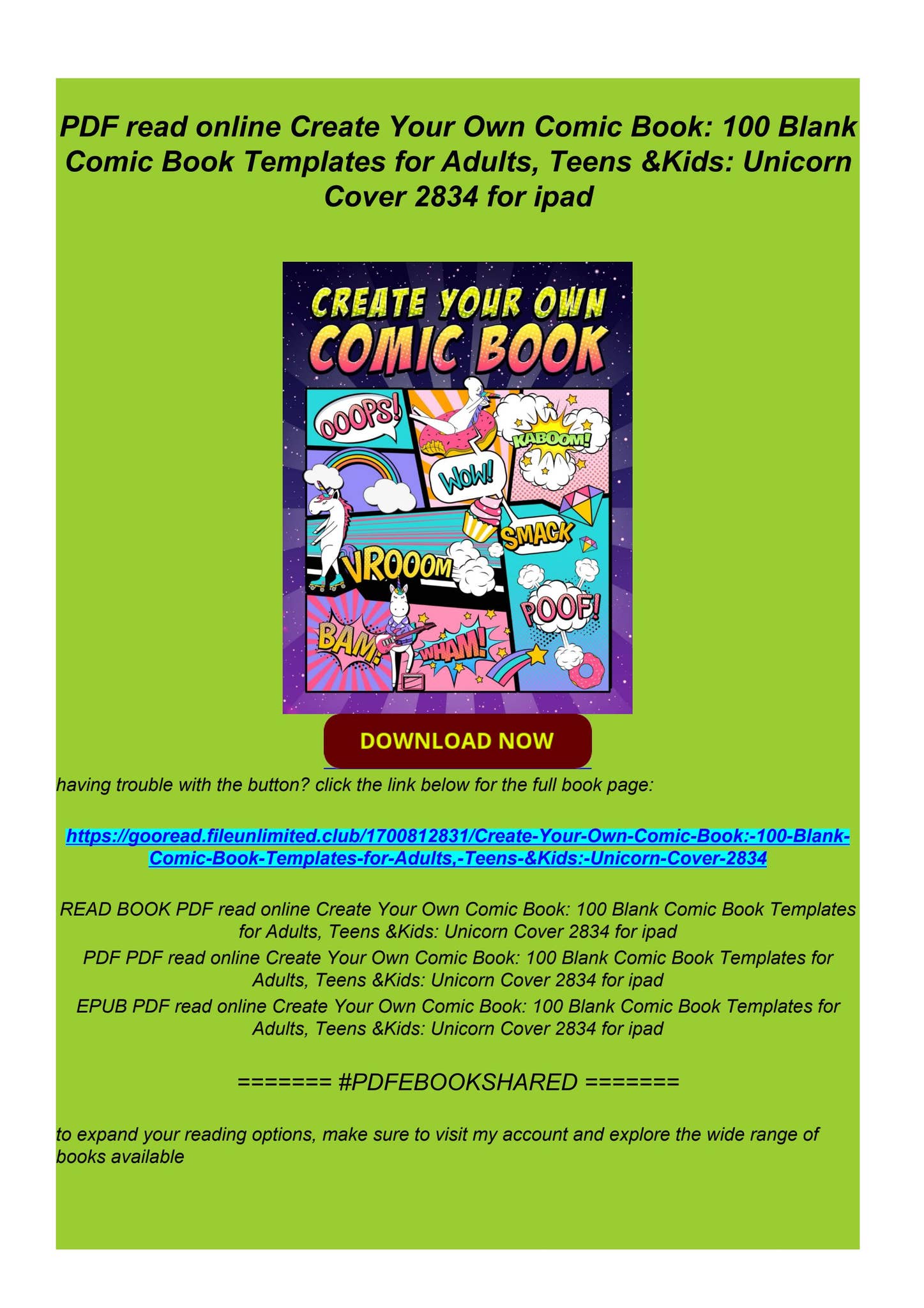 PDF read online Create Your Own Comic Book: 100 Blank Comic Book ...