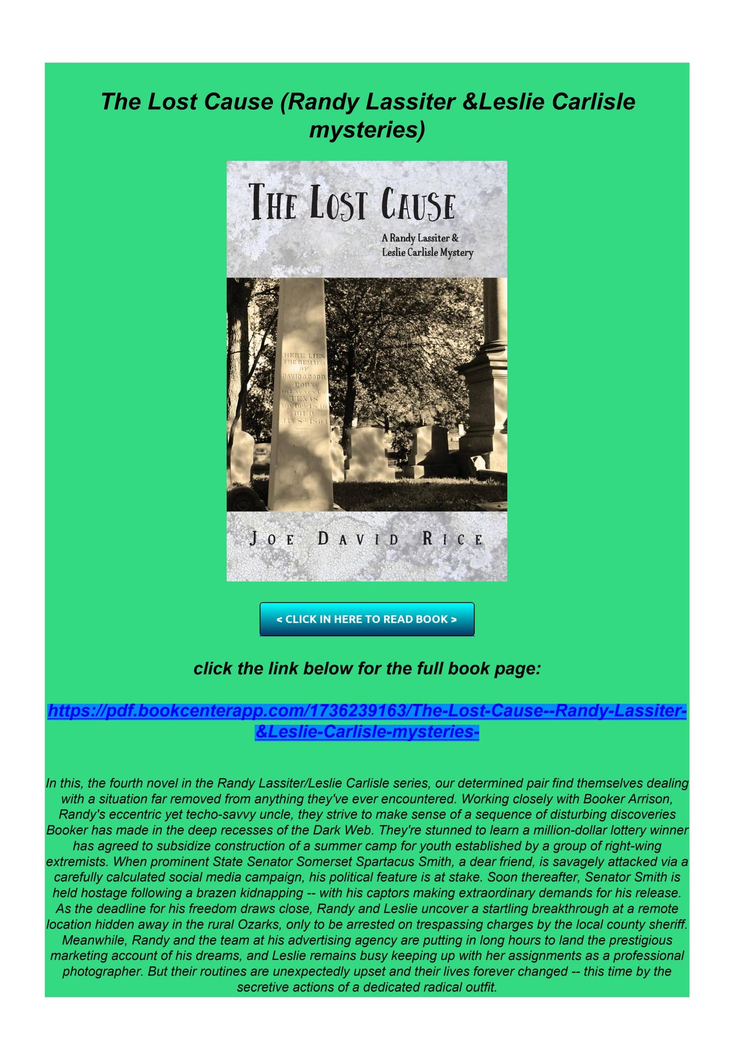 GEt PDF The Lost Cause (Randy Lassiter & Leslie Carlisle mysteries) by ...