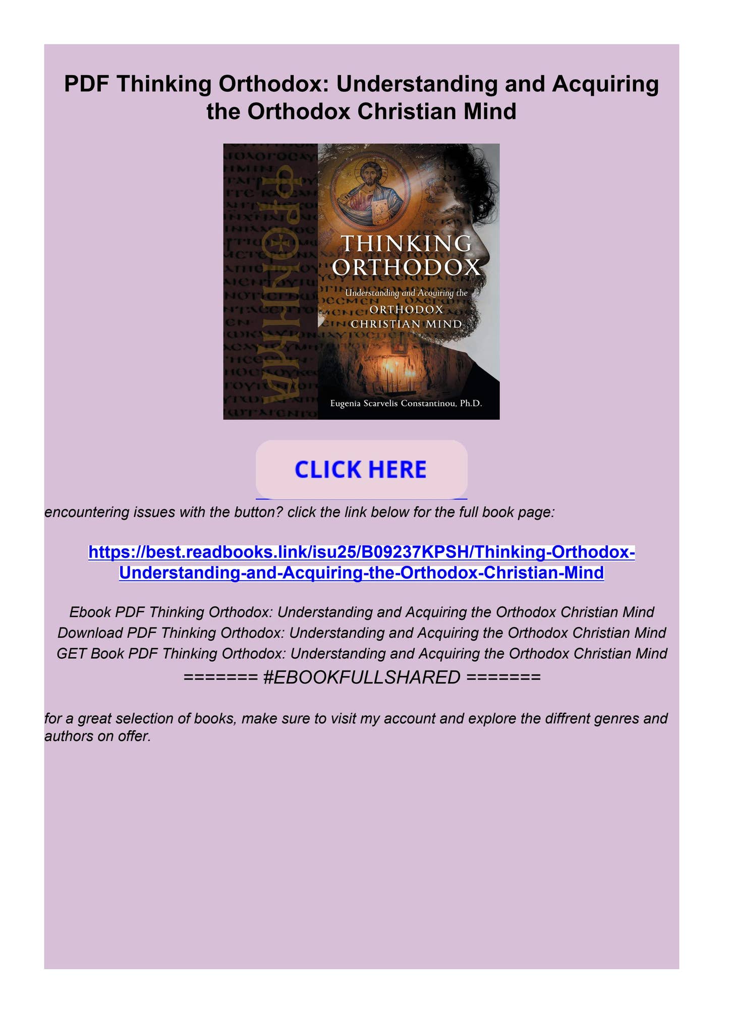 PDF Thinking Orthodox: Understanding and Acquiring the Orthodox ...