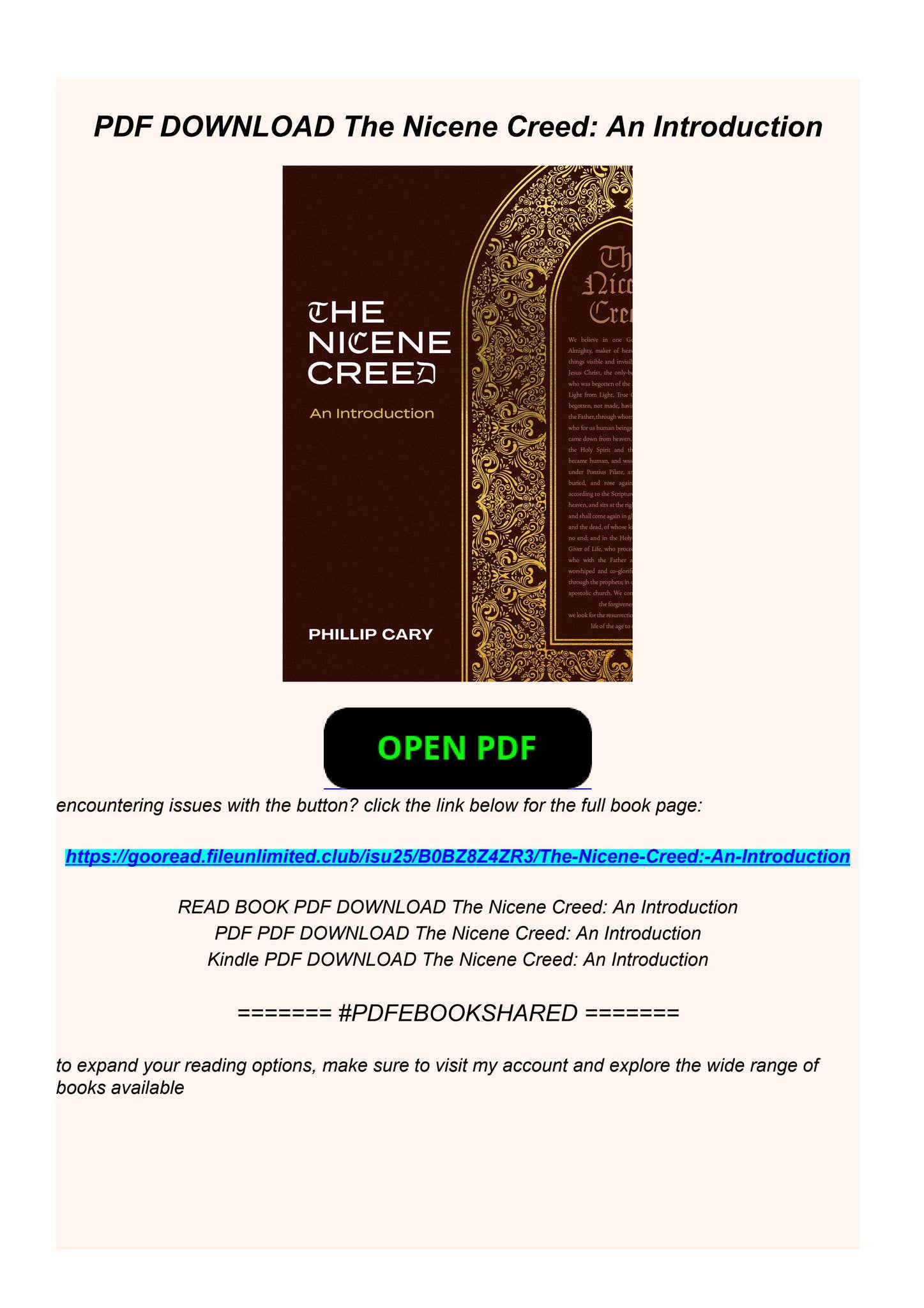 PDF DOWNLOAD The Nicene Creed: An Introduction by eantaekriley - Issuu