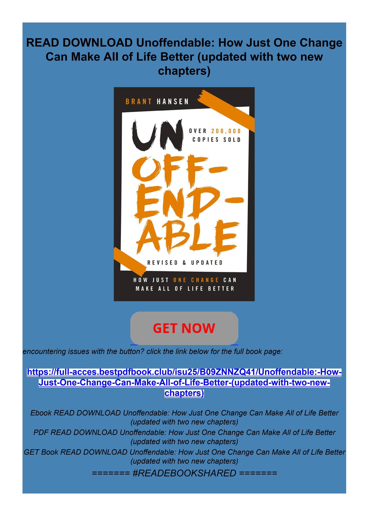 get PDF Download Unoffendable: How Just One Change Can Make All of Life ...