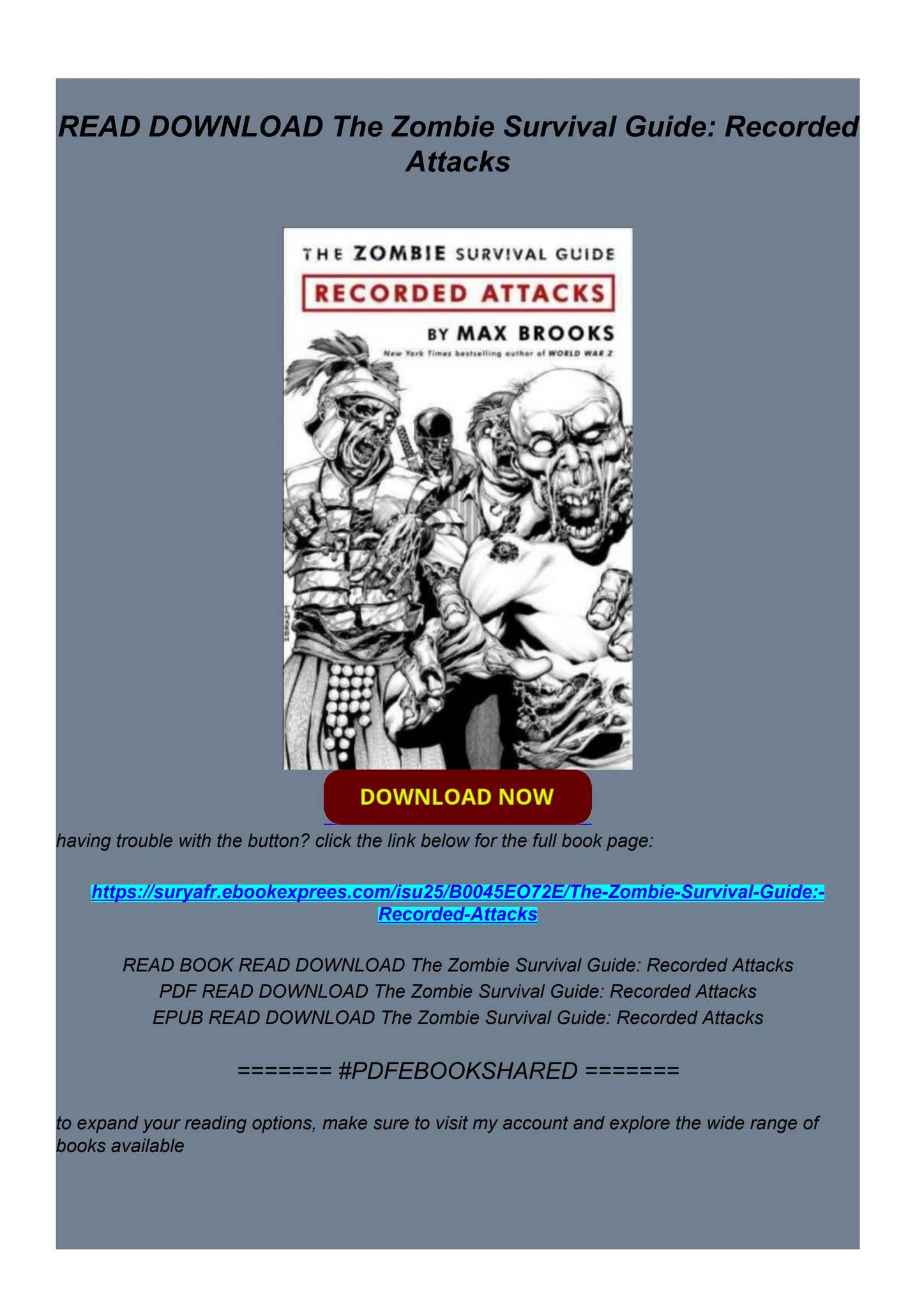 DOWNLOAD PDF The Zombie Survival Guide: Recorded Attacks by ...