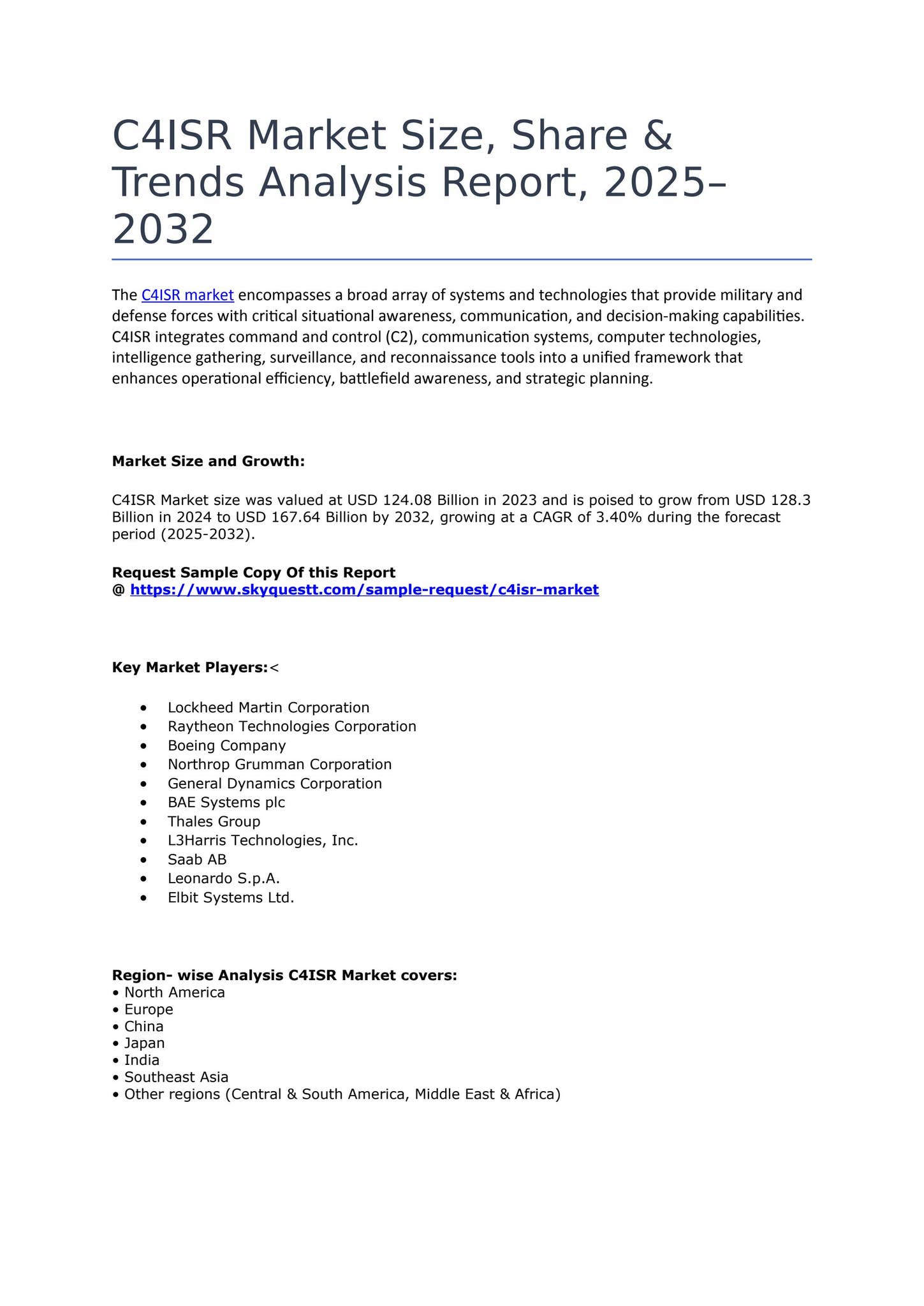 C4ISR Market Size, Share & Trends Analysis Report, 2025–2032 by ...