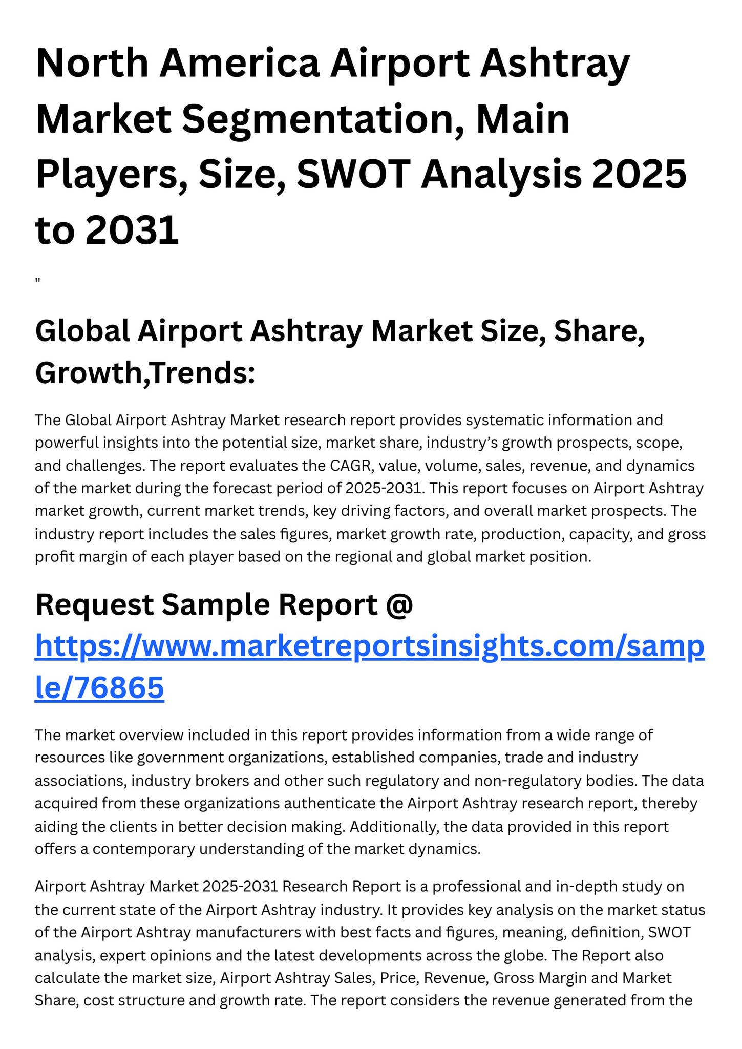 North America Airport Ashtray Market Segmentation, Main Players, Size ...