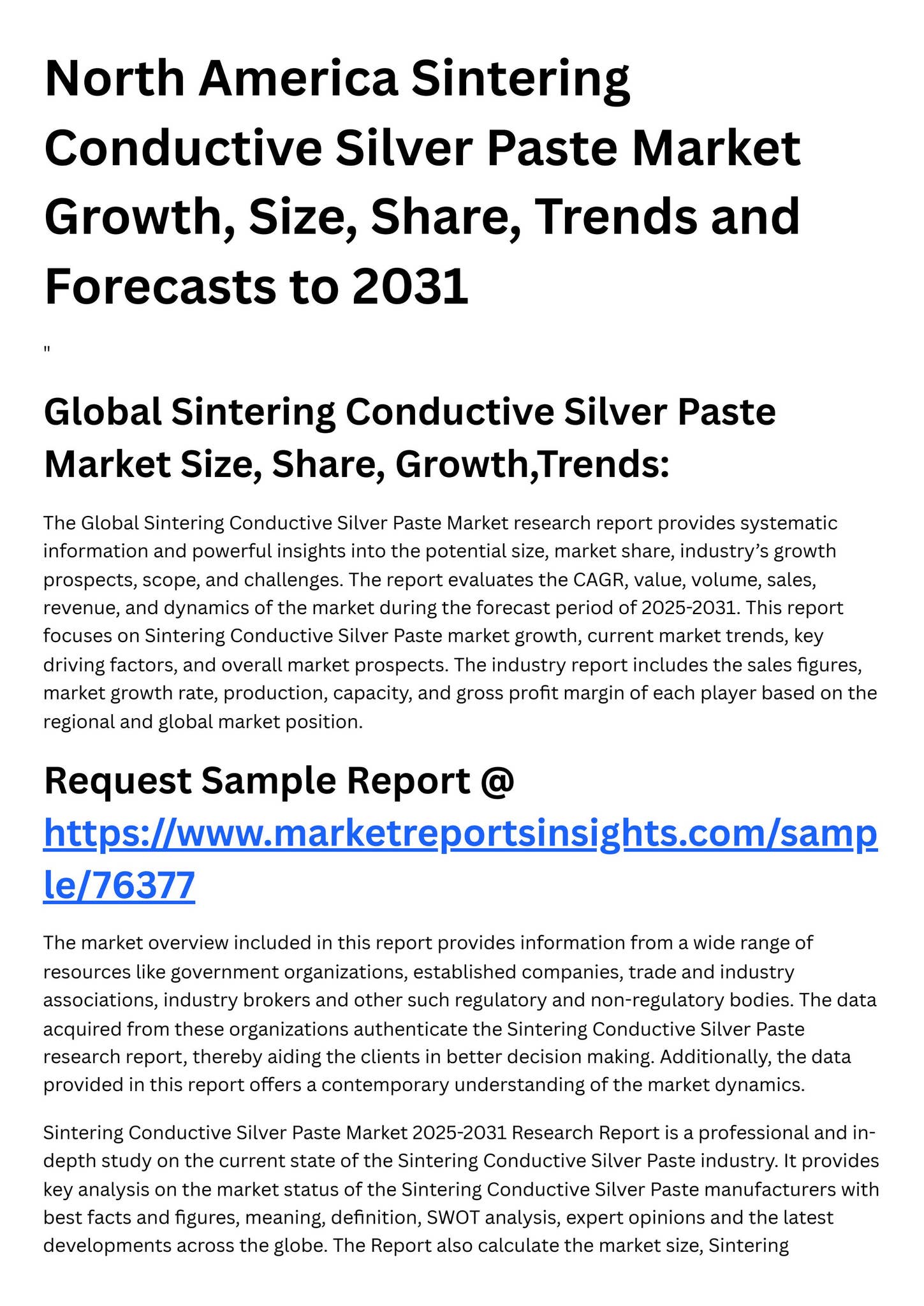 North America Sintering Conductive Silver Paste Market Growth, Size ...