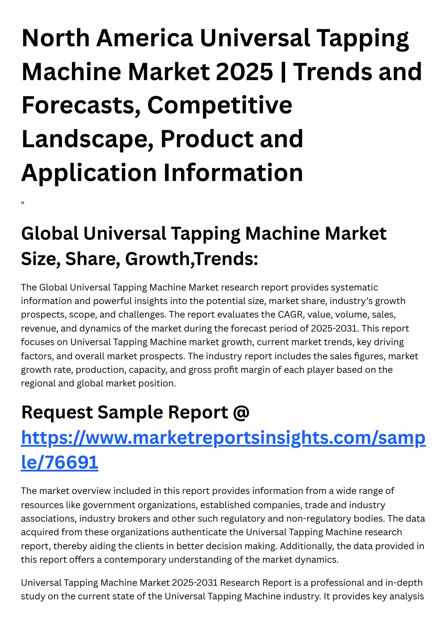 North America Universal Tapping Machine Market 2025 Trends and ...