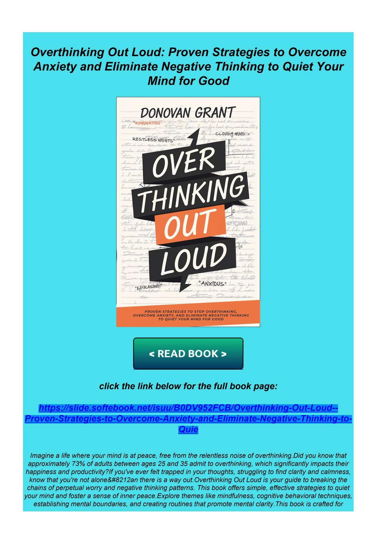 PDF Read Overthinking Out Loud: Proven Strategies to Overcome Anxiety ...
