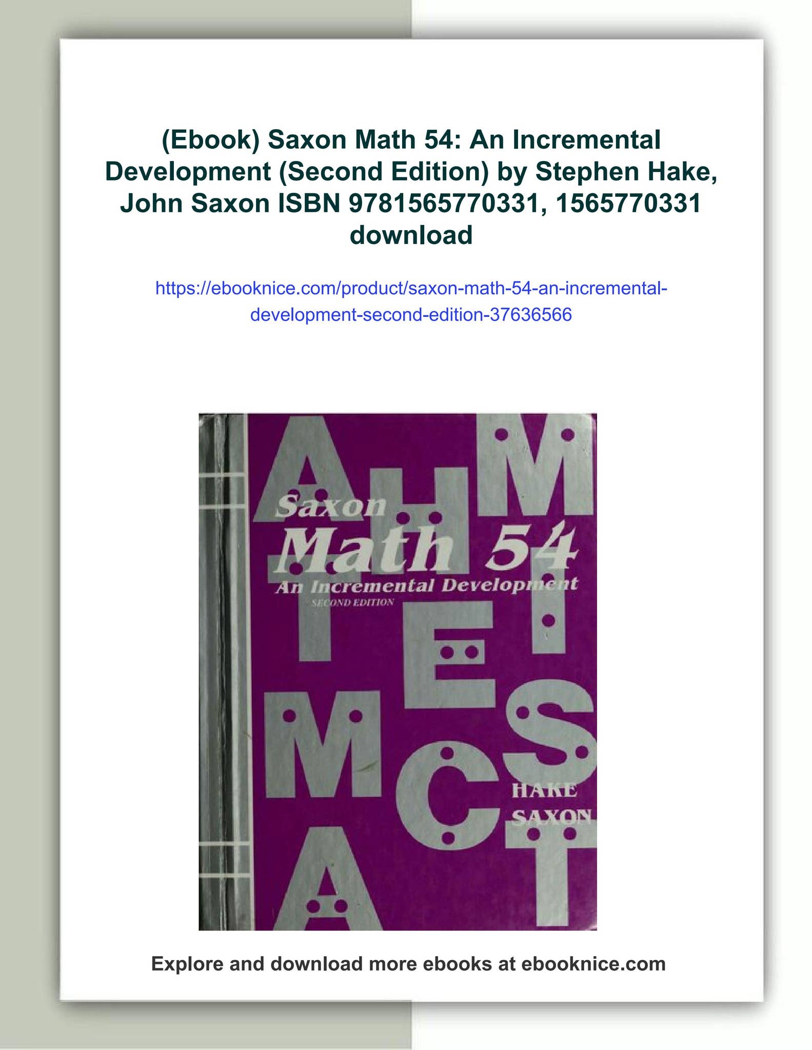 (ebook) saxon math 54: an incremental development (second edition) by ...