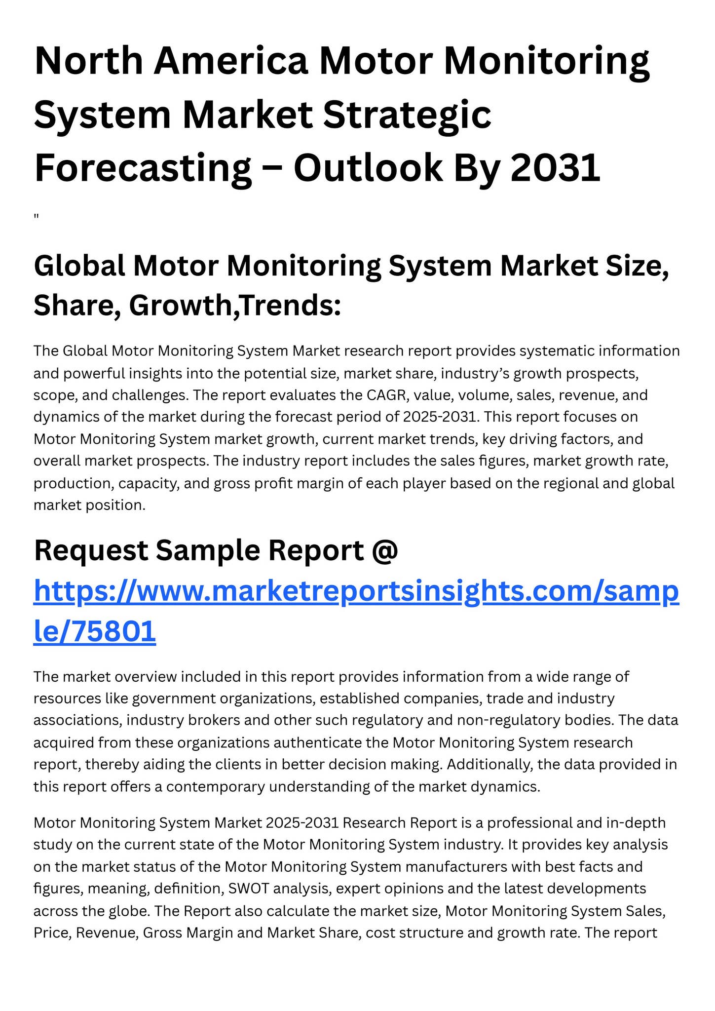 North America Motor Monitoring System Market Strategic Forecasting ...