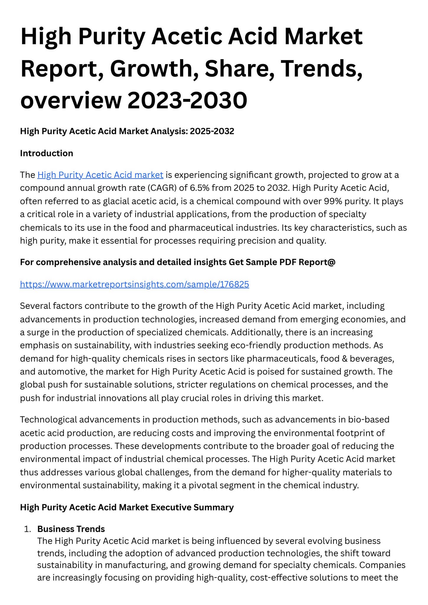 High Purity Acetic Acid Market Report, Growth, Share, Trends, overview ...