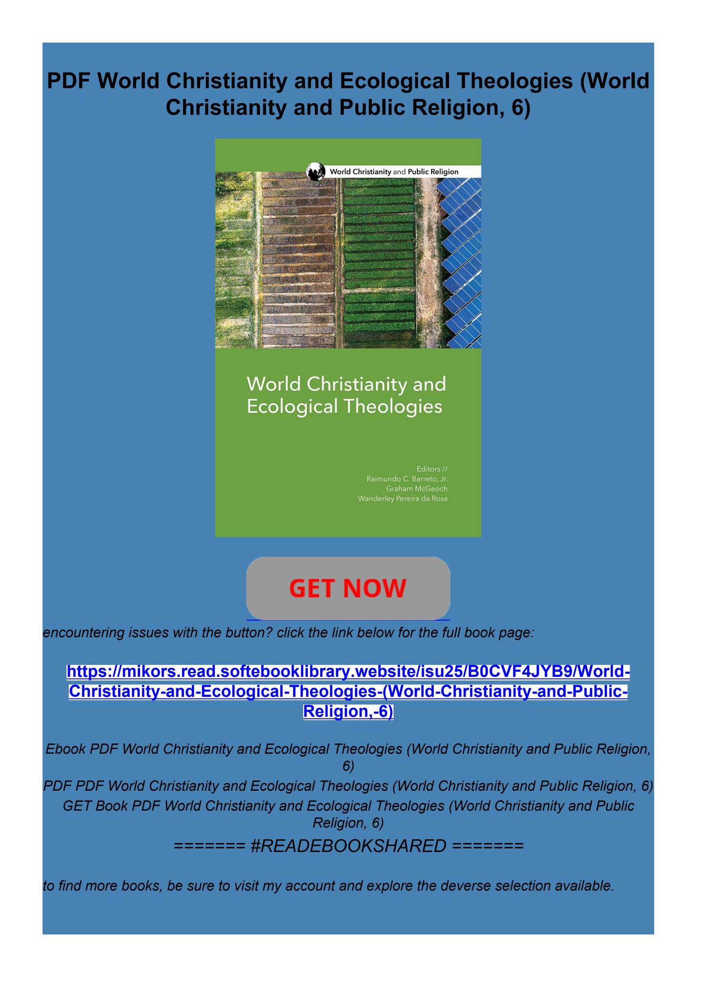 PDF World Christianity and Ecological Theologies (World Christianity and Public Religion, 6) by ...