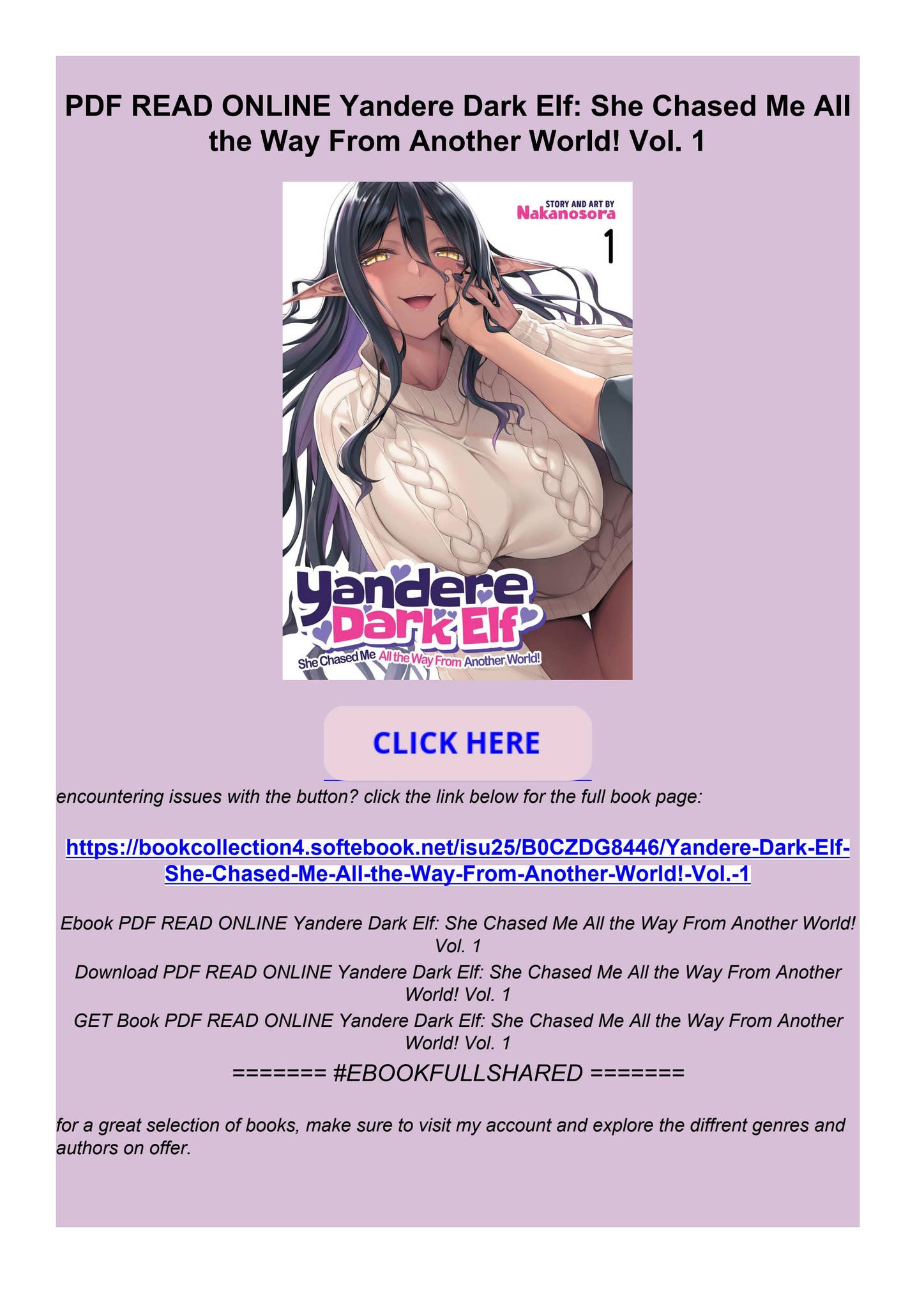 PDF READ ONLINE Yandere Dark Elf: She Chased Me All the Way From Another World! Vol. 1 by ...