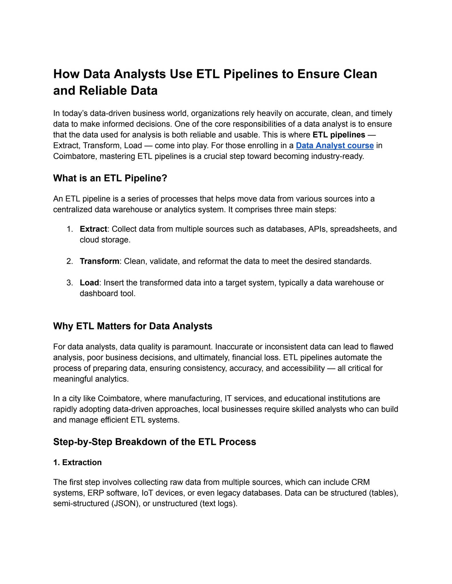 How Data Analysts Use ETL Pipelines to Ensure Clean and Reliable Data ...