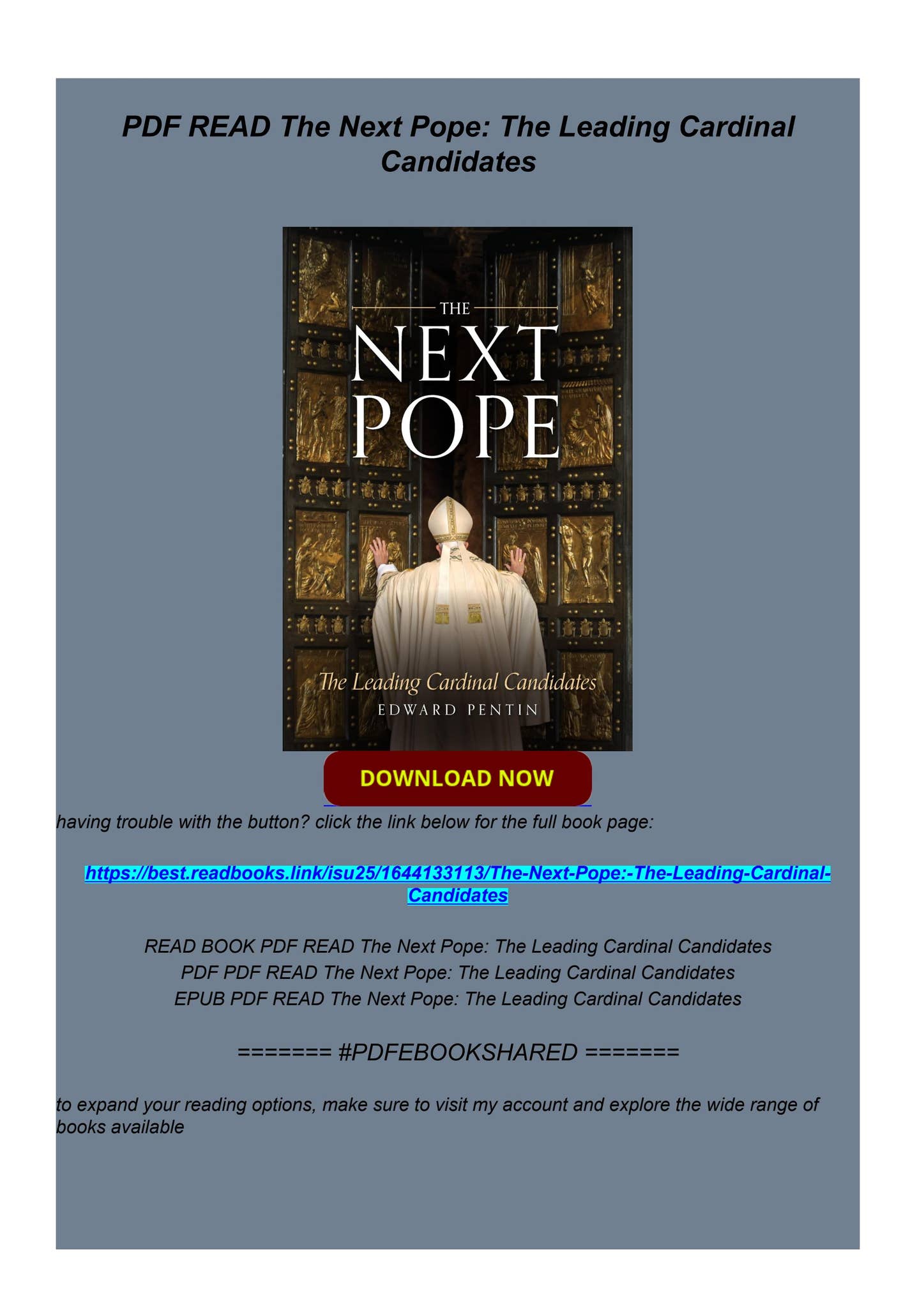 PDF READ The Next Pope: The Leading Cardinal Candidates by ...