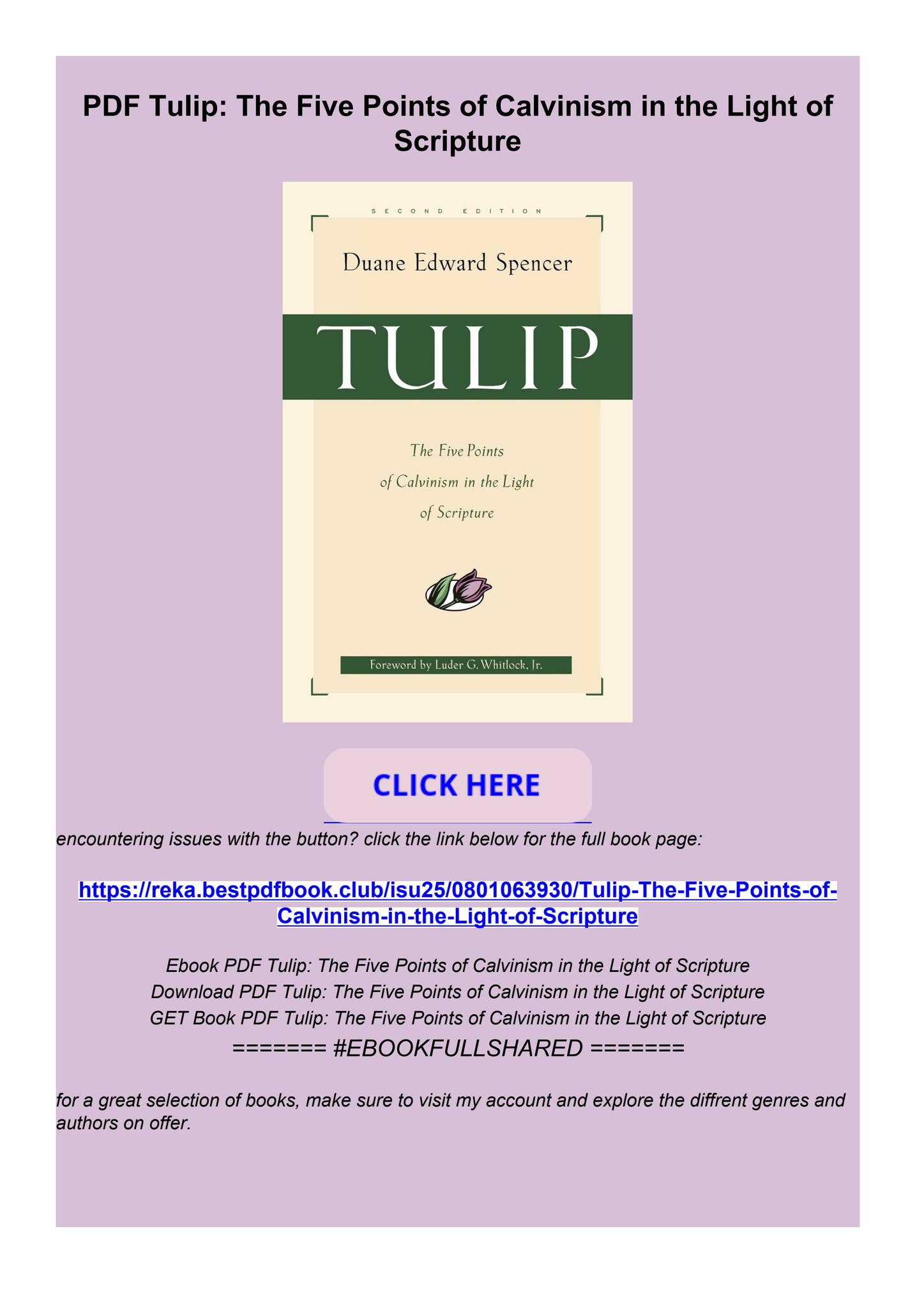 PDF Tulip: The Five Points of Calvinism in the Light of Scripture by ...