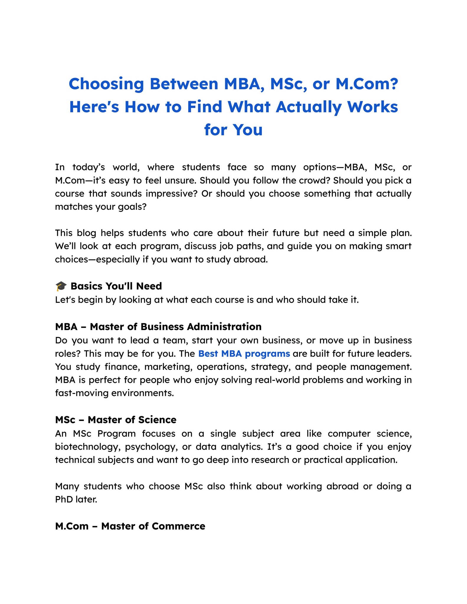 MBA vs MSc vs M.Com: Which Course is Right for You? by House Of Profile - Issuu