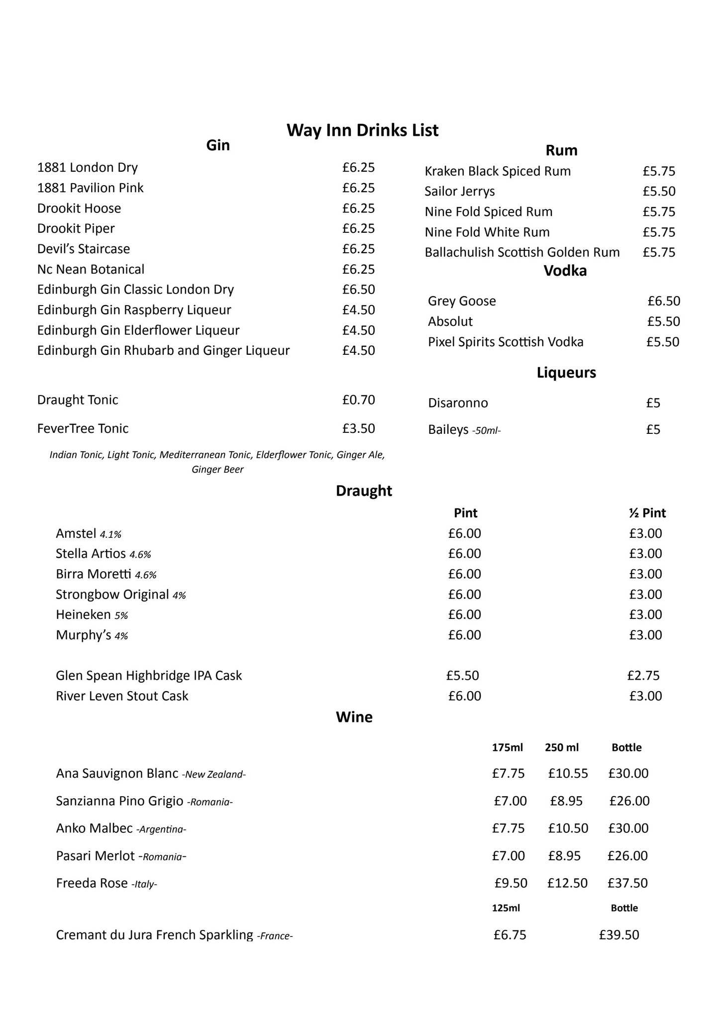 Way Inn Drinks List 2025 by Crieff Hydro Family of Hotels - Issuu