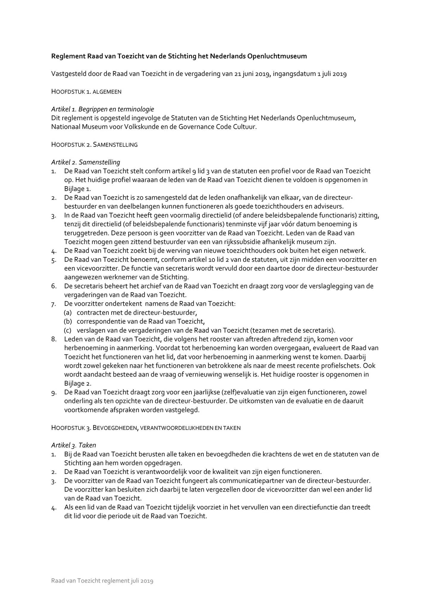 Vastgesteld Reglement Raad van Toezicht Nederlands Openluchtmuseum by ...