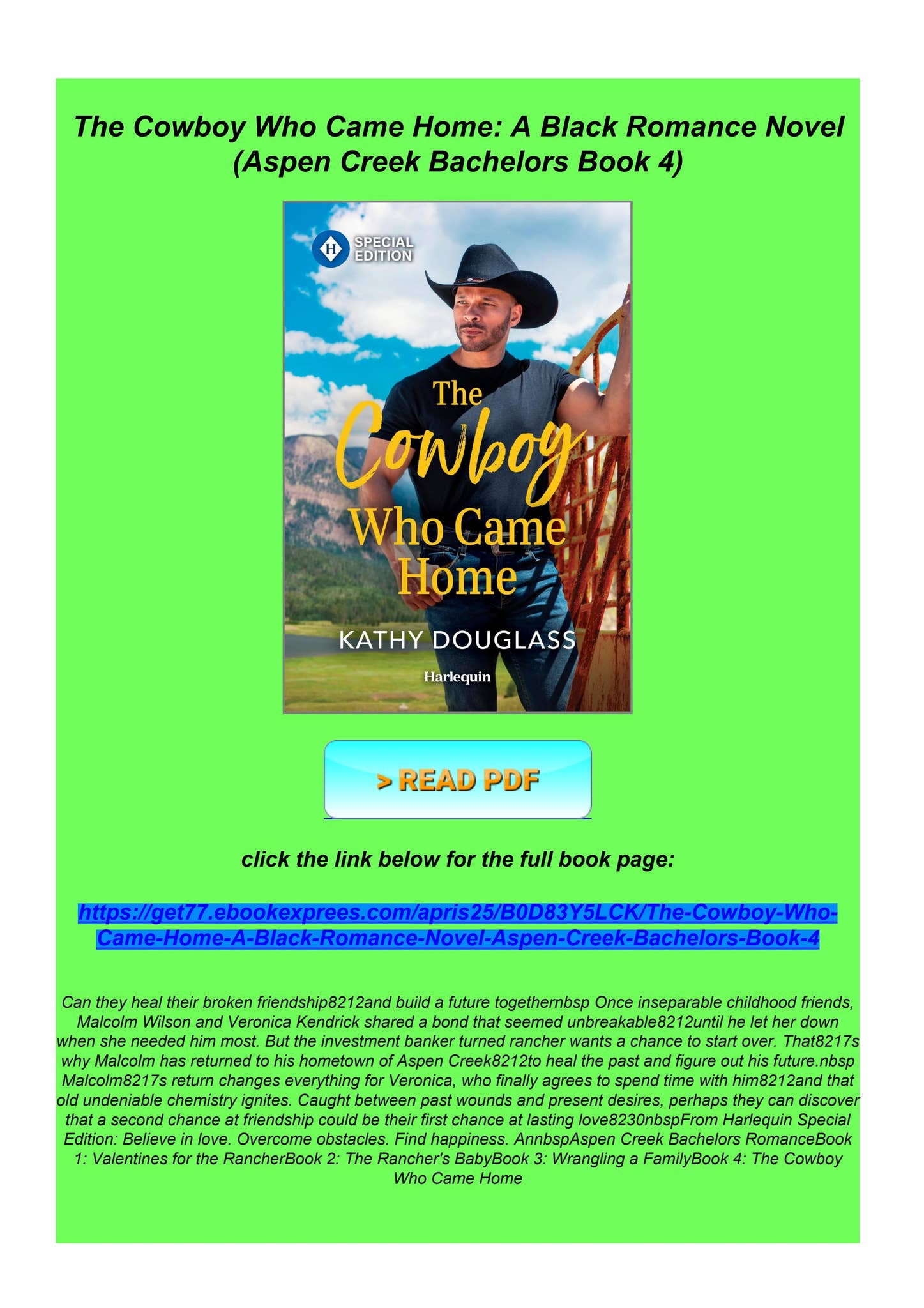 PDF Read Online The Cowboy Who Came Home: A Black Romance Novel (Aspen ...