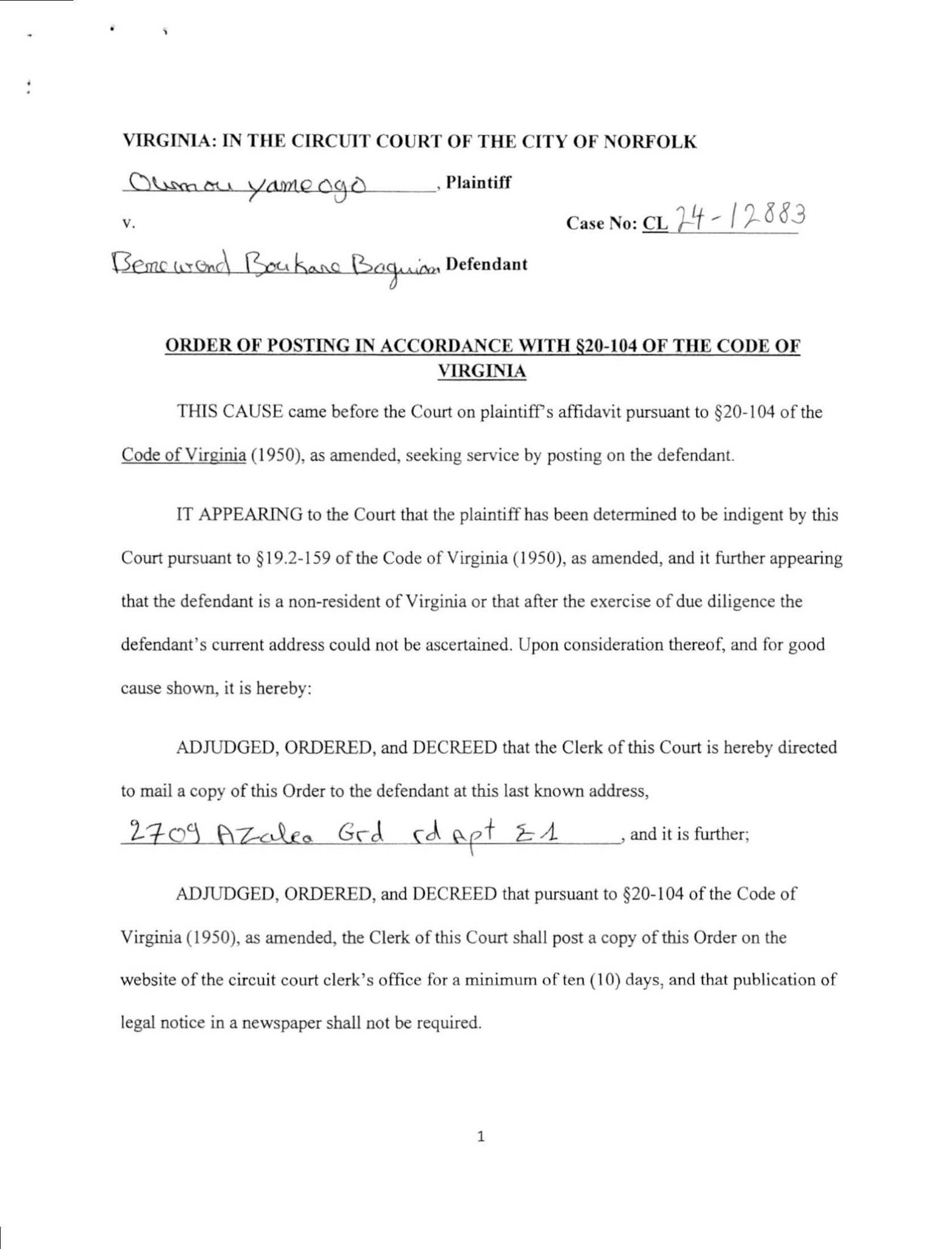 CL24-12883 Order of Posting by Norfolk Circuit Court Clerk's Office - Issuu