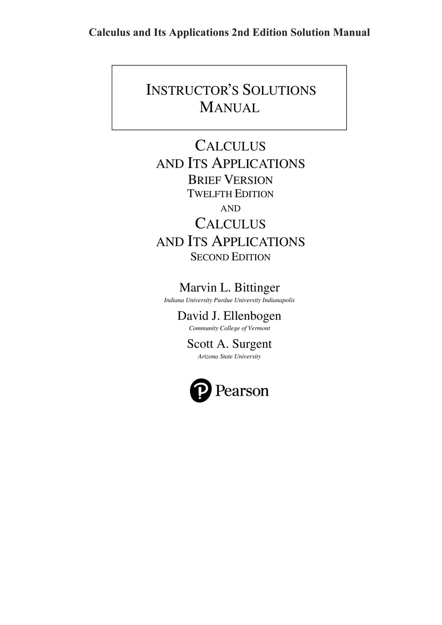 Solutions Manual for Calculus and Its Applications 2nd Edition by ...