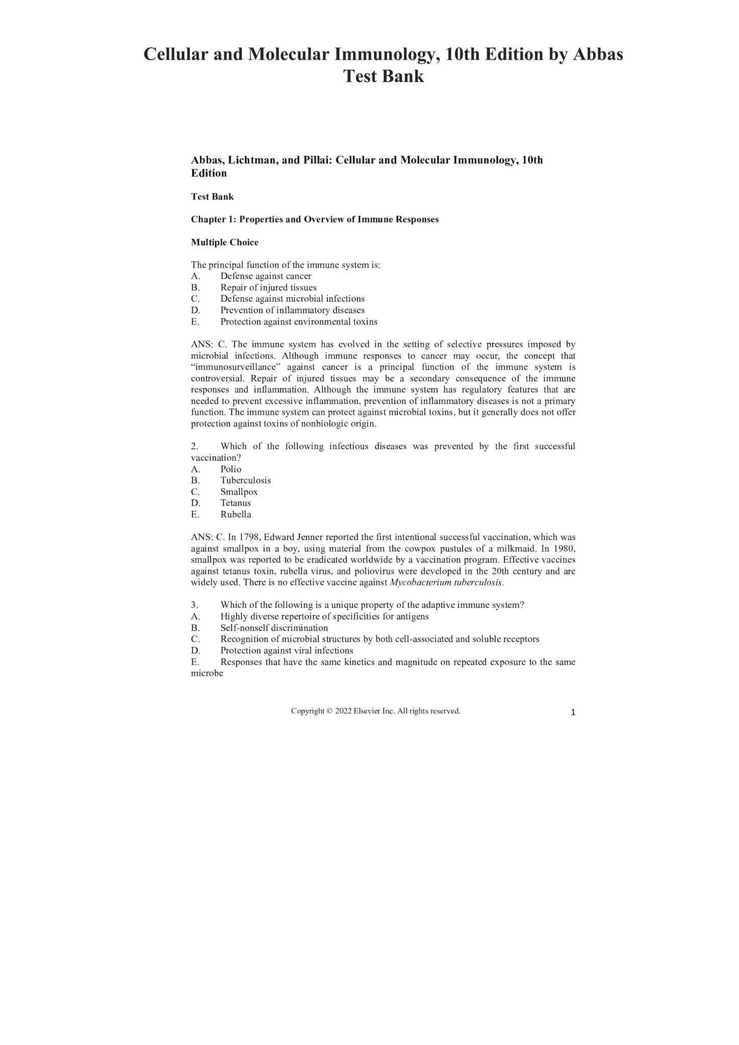 Test Bank for Cellular and Molecular Immunology, 10th Edition by Abbas ...