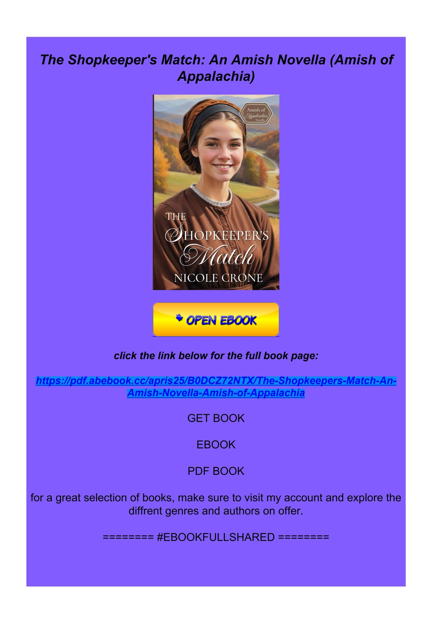 [PDF READ] Free The Shopkeeper's Match: An Amish Novella (Amish of App ...