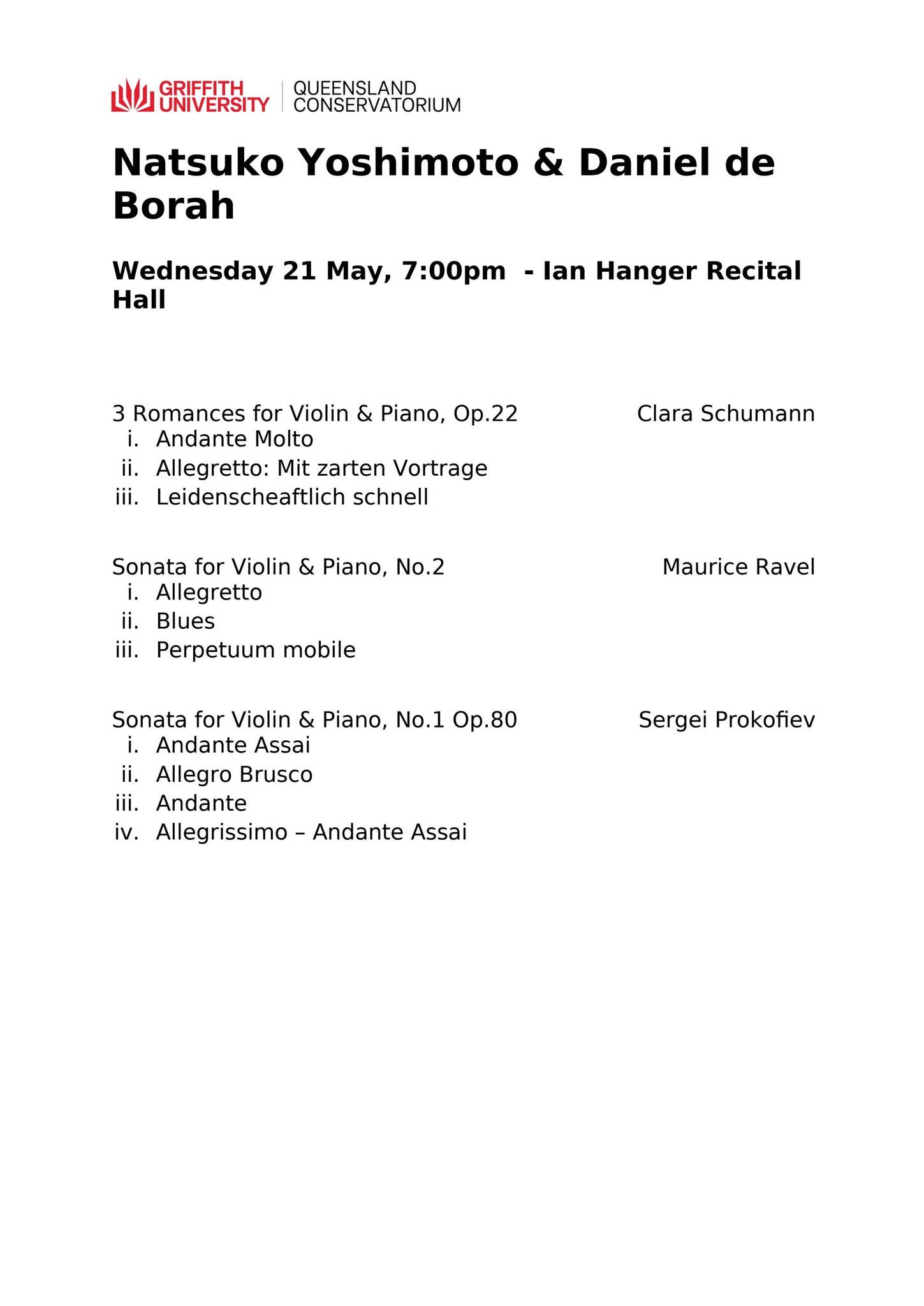 Programme - Natsuko Yoshimoto & Daniel de Borah by Queensland ...