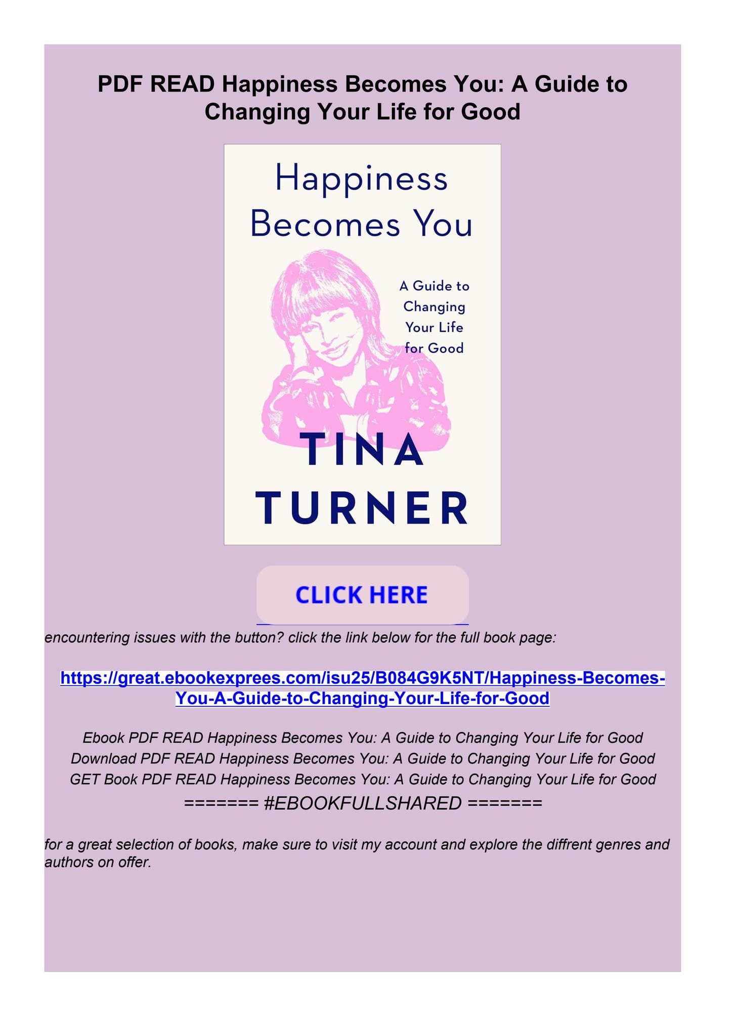 PDF READ Happiness Becomes You: A Guide to Changing Your Life for Good ...