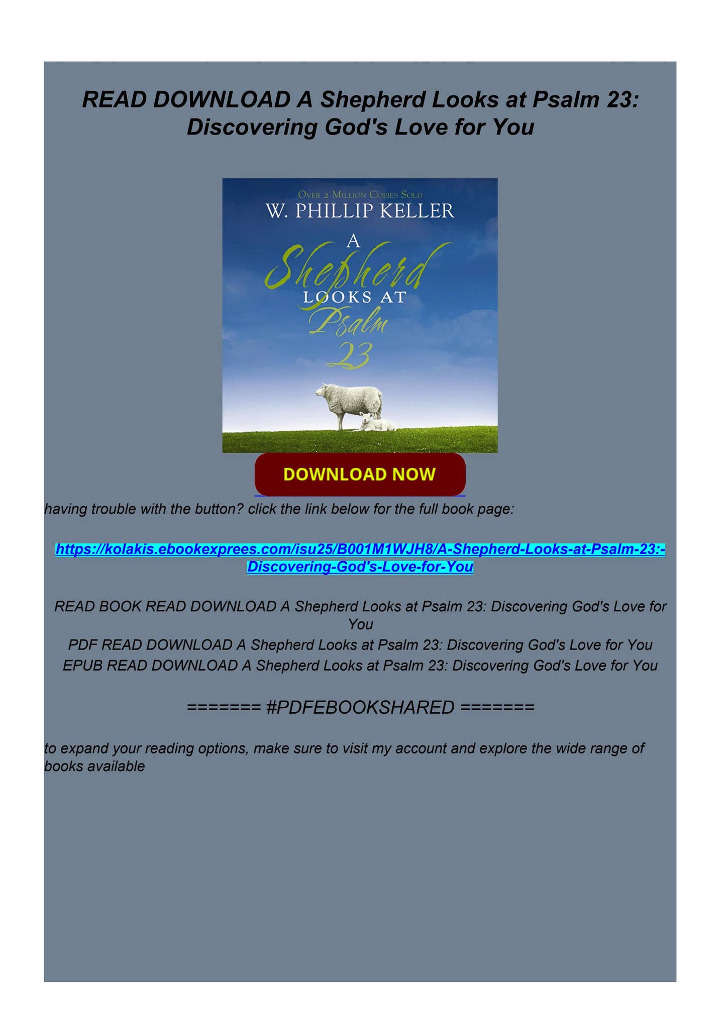 PDF READ ONLINE A Shepherd Looks at Psalm 23: Discovering God's Love ...