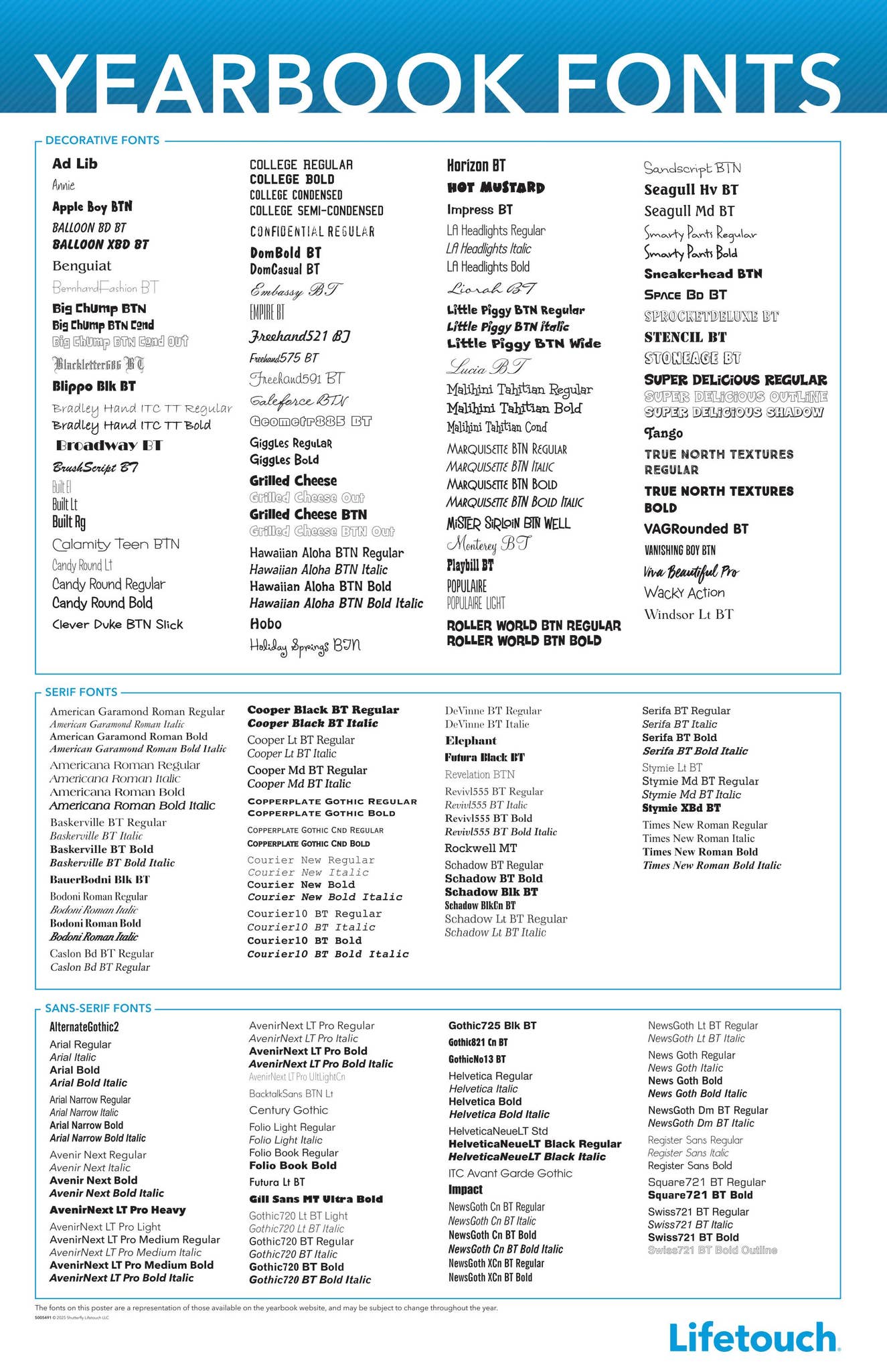 Yearbook Fonts Poster by Lifetouch - Issuu