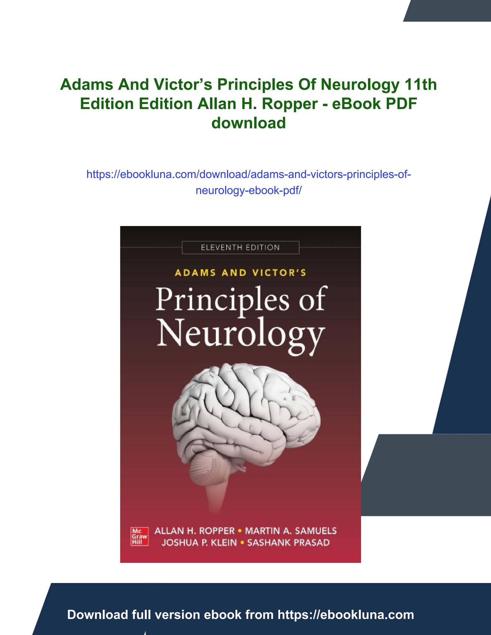 Adams and victor’s principles of neurology 11th edition edition allan h ...