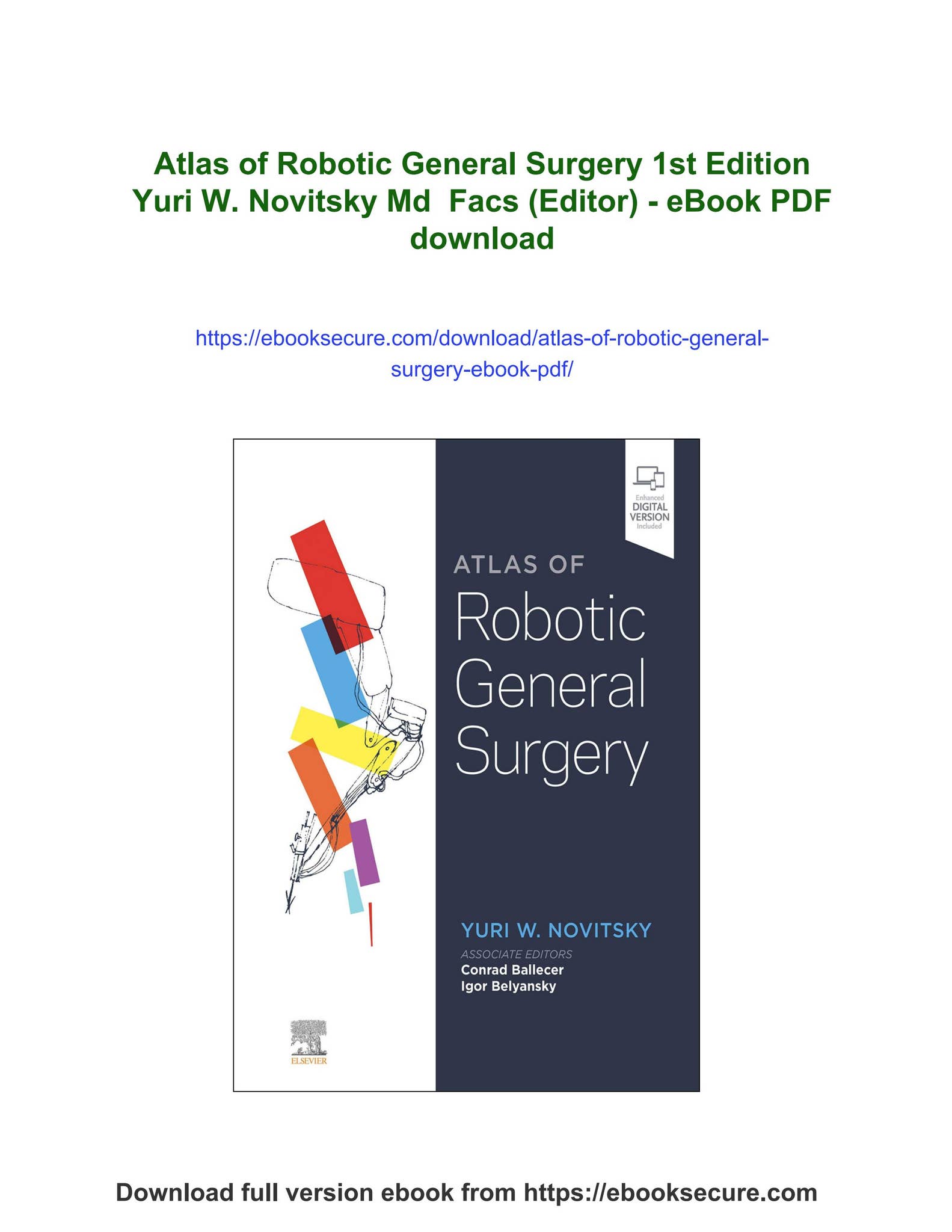 Atlas of robotic general surgery 1st edition yuri w. novitsky md facs ...