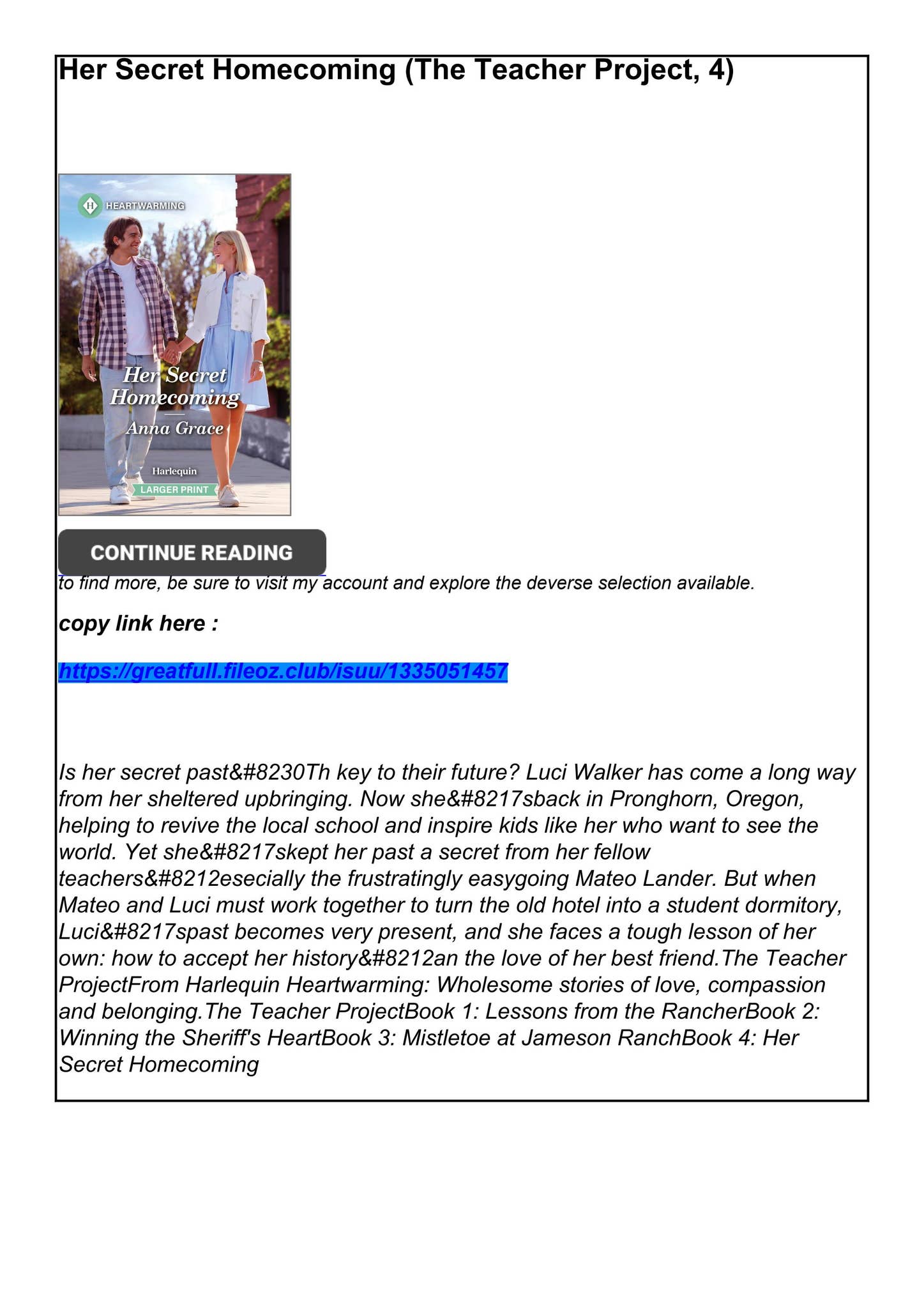 DOWNLOAD PDF Her Secret Homecoming (The Teacher Project, 4) by ...