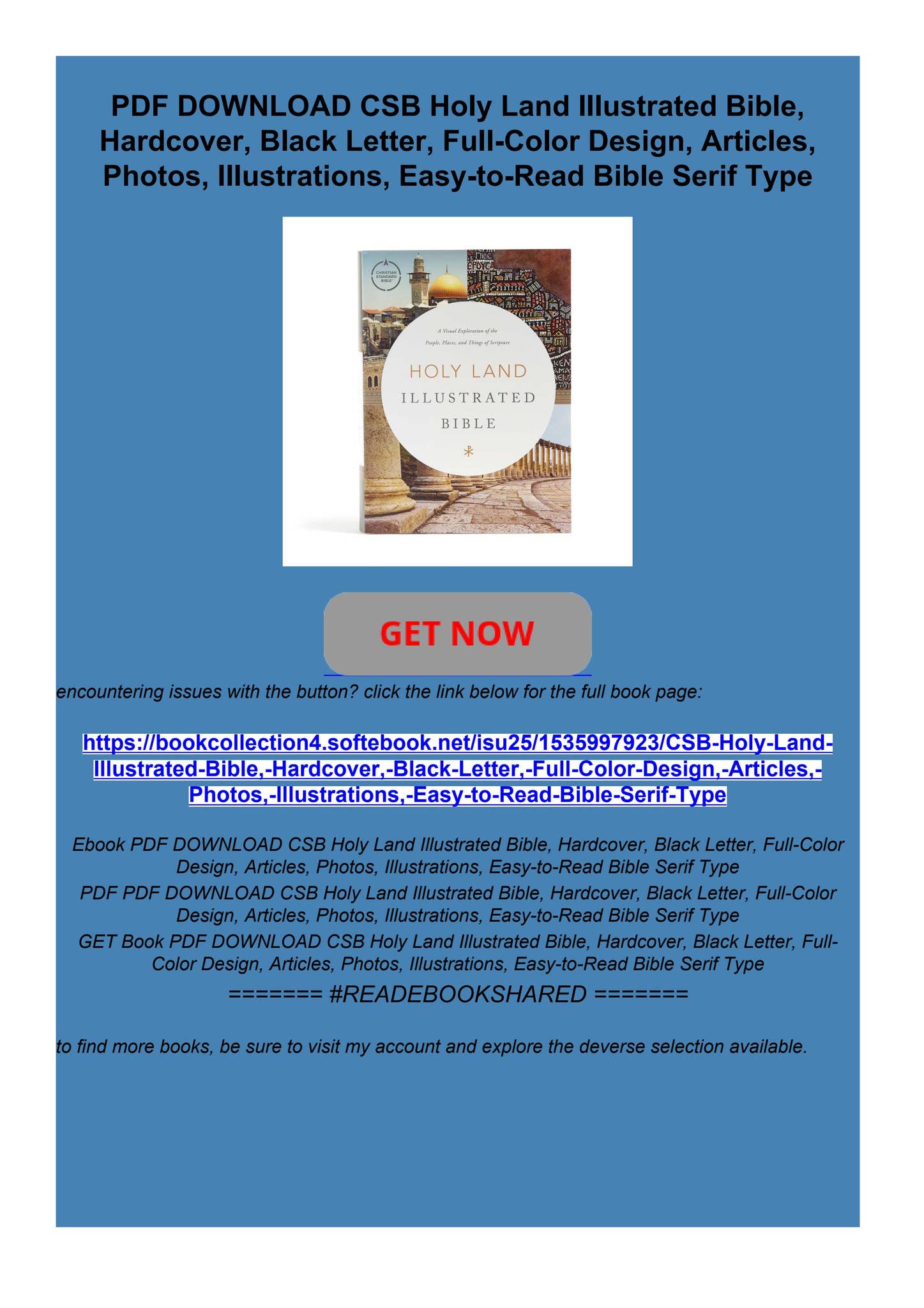 PDF DOWNLOAD CSB Holy Land Illustrated Bible, Hardcover, Black Letter ...