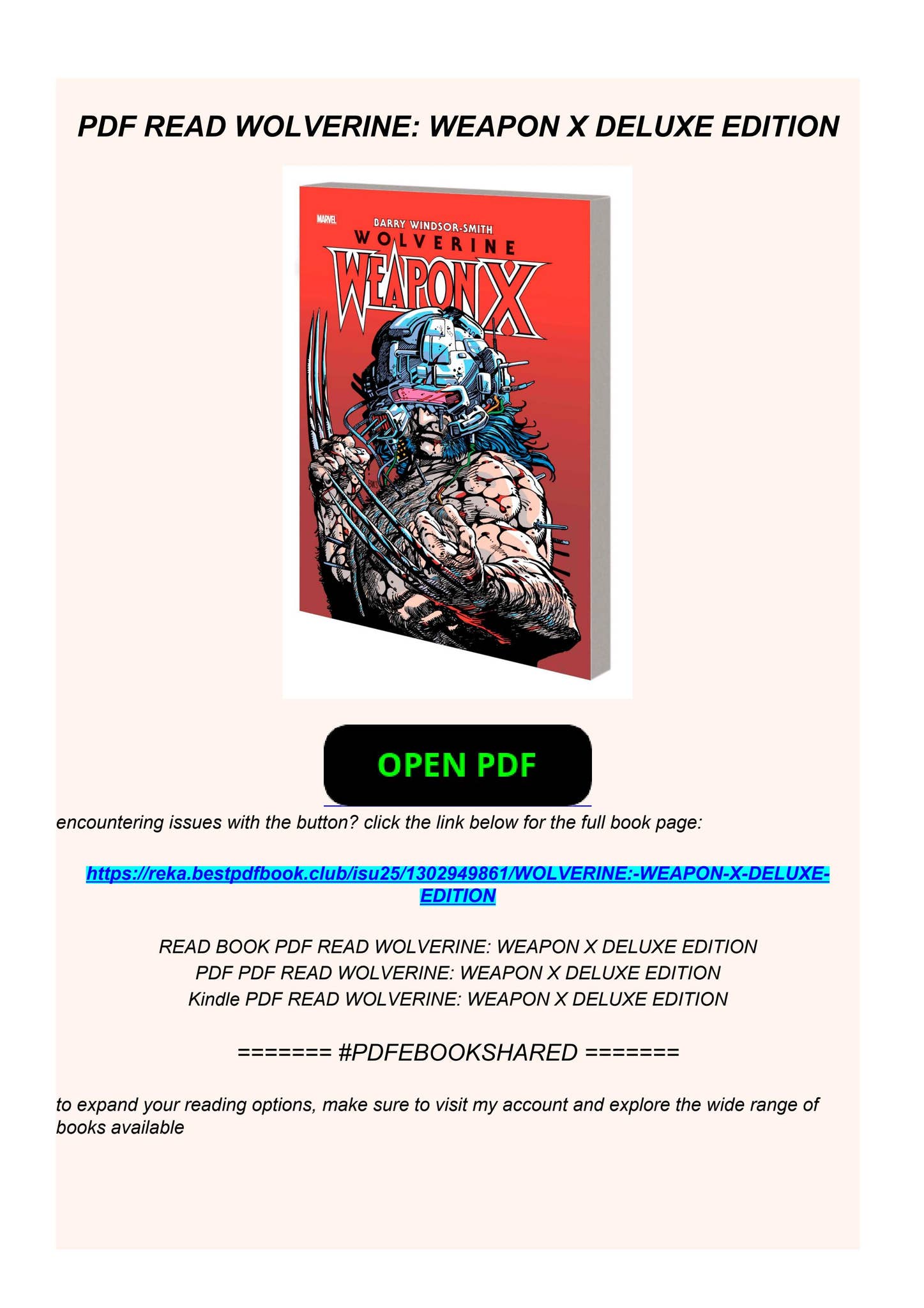 Pdf Read Wolverine Weapon X Deluxe Edition By Moisestaekalvarez Issuu