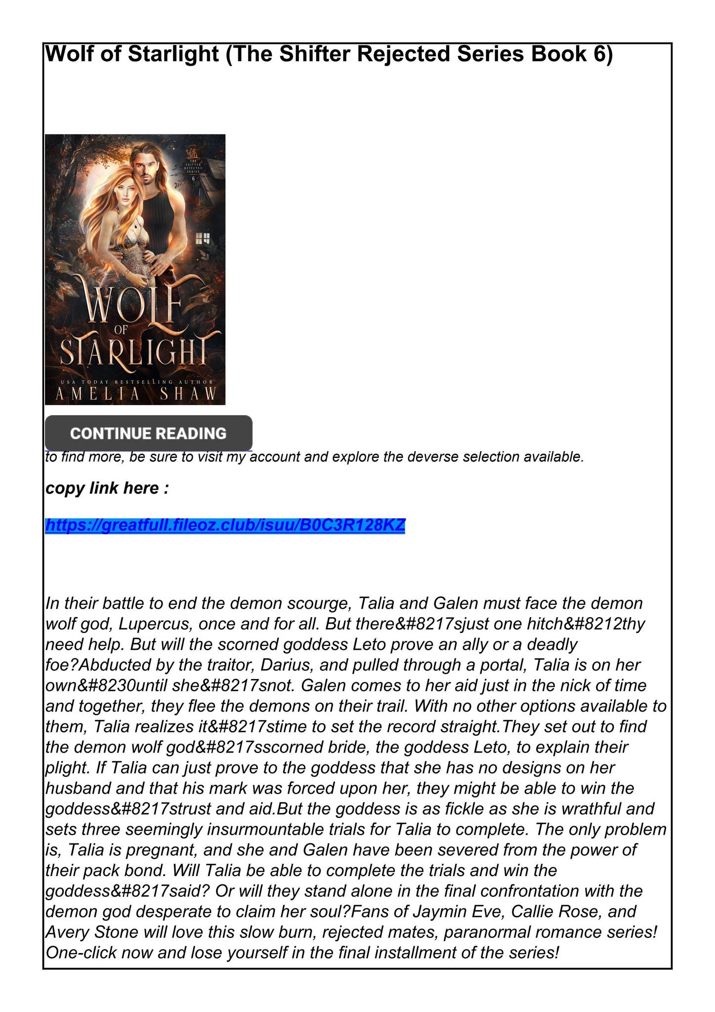 Ebook Wolf of Starlight (The Shifter Rejected Series Book 6) by ...