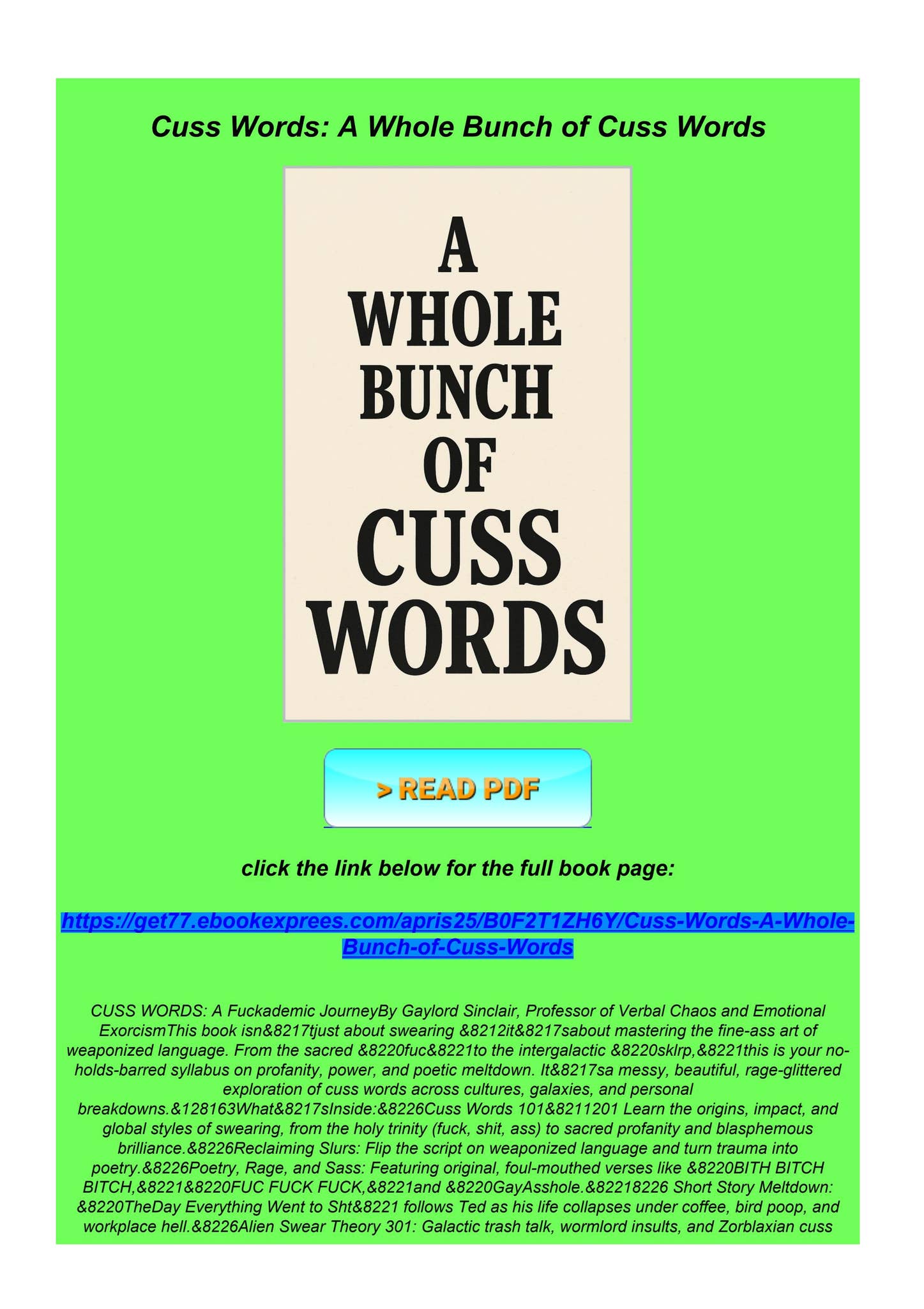 [PDF] Cuss Words: A Whole Bunch of Cuss Words by alanareillyas - Issuu