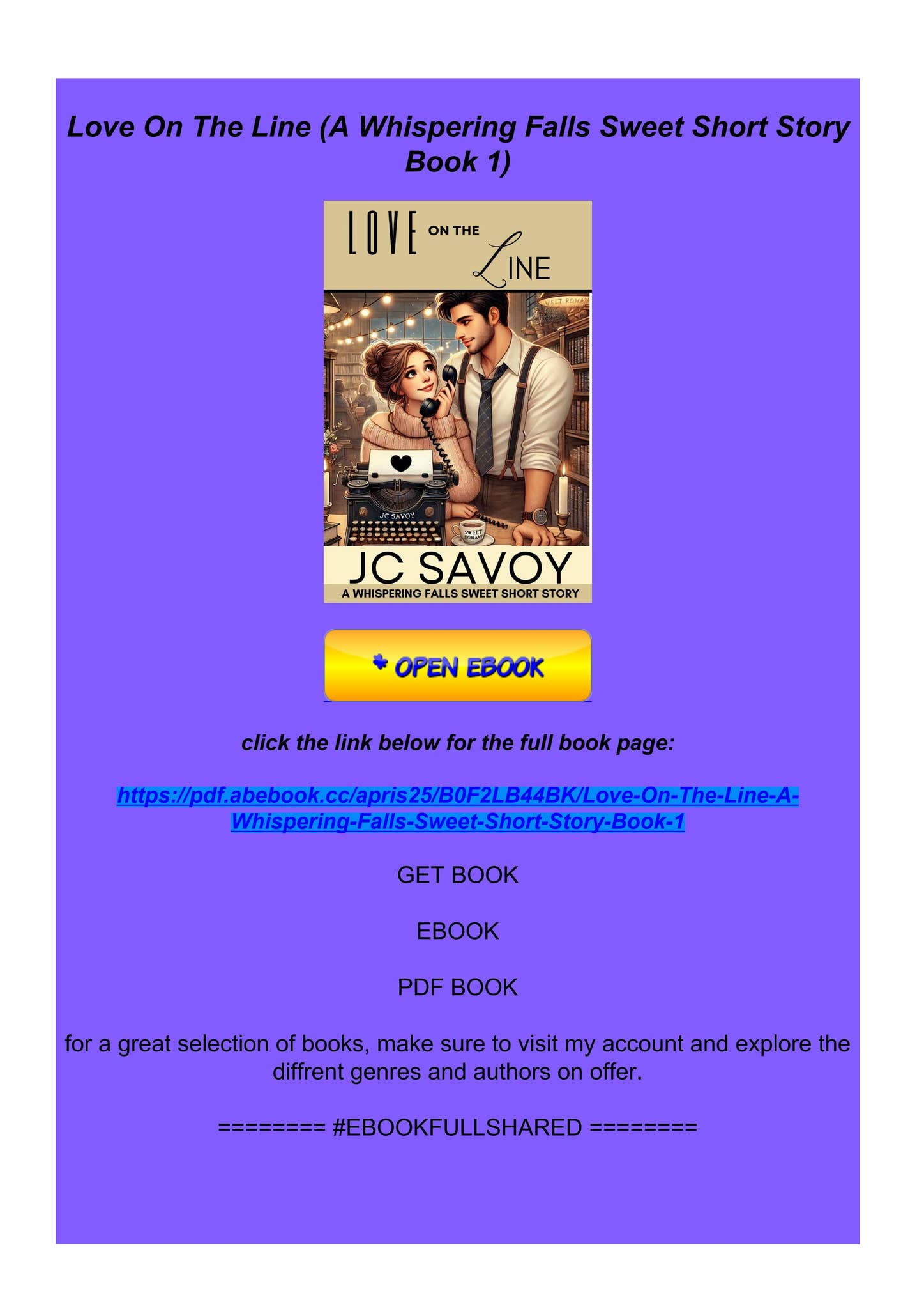 PDF Read Online Love On The Line (A Whispering Falls Sweet Short Story ...