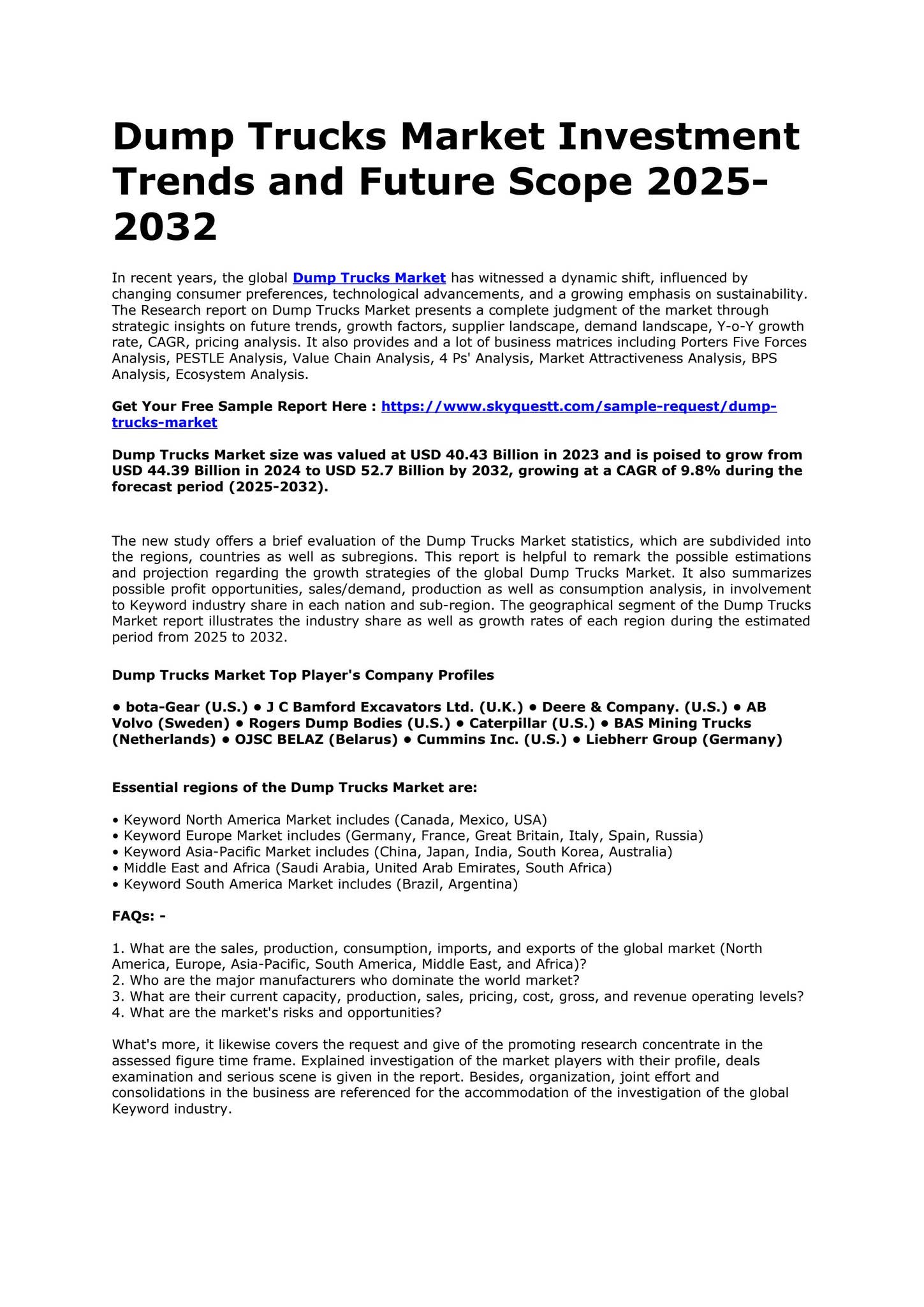 Dump Trucks Market Investment Trends and Future Scope 2025-2032 by ...