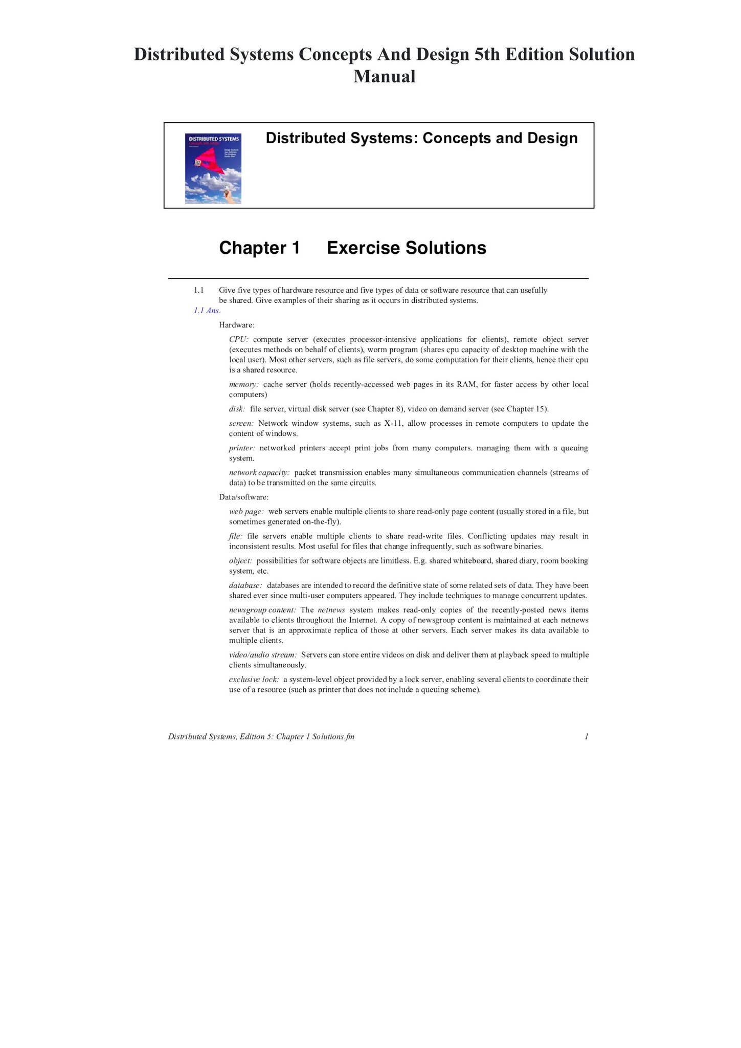 Solutions Manual for Distributed Systems Concepts And Design 5th ...