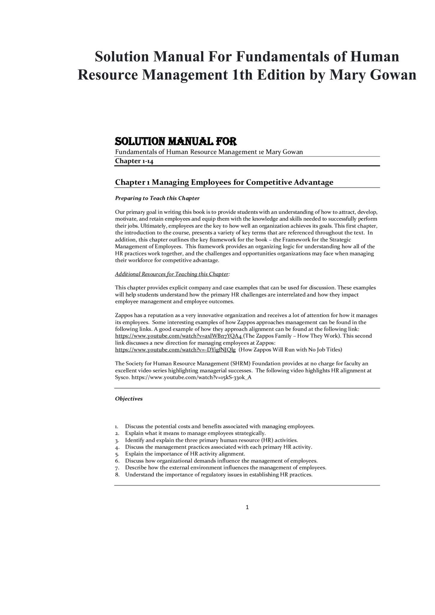 Solutions Manual For Fundamentals of Human Resource Management 1th ...